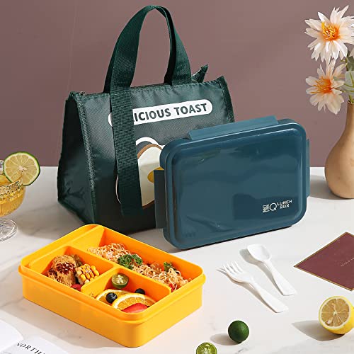 ZZQ Bento Box Lunch Box, Lunch Box Containers for Kids & Adults, 4 Compartment Container for Schools Lunch with Bag, Cutlery, Microwave Safe, BPA Free On-the-Go Meal Prep Containers (Yellow)