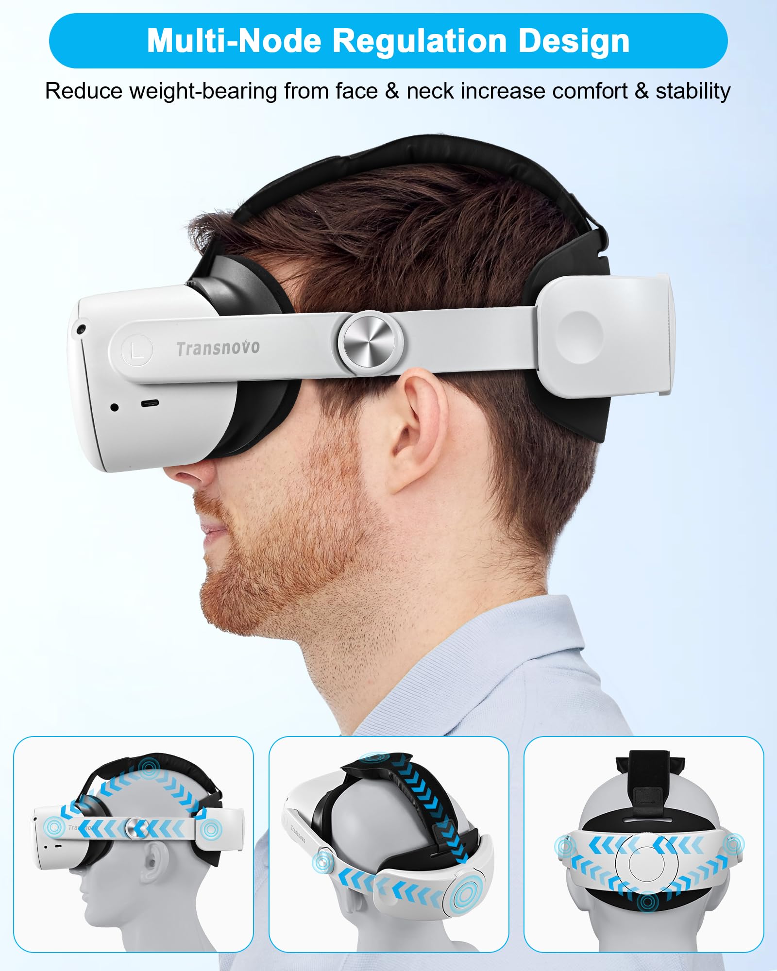 TRANSNOVO Compatible with Oculus Quest 2 Head strap, VR Accessory for Meta Quest 2, One-Button Retractable Lightweight Elite Strap,Enhanced Comfort Support and Gaming Immersion in VR ββ White Button