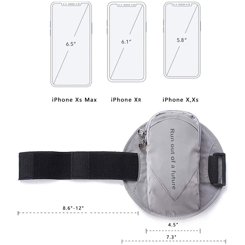 Running Armband Phone Holder for iPhone 11 Pro Max/Xr/Xs Max/X/8/7 Plus Outdoor Sport with Adjustable Elastic Band Waterproof Reflective Material Extra Case for Keys Cash Cards (Black)