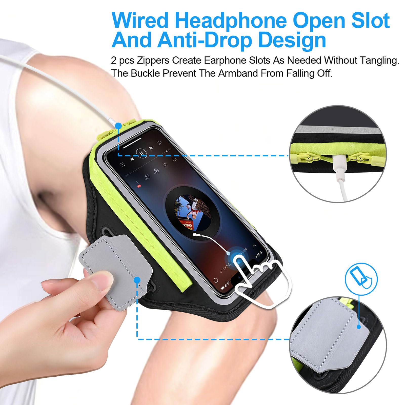Running Phone Holder with Earphone Bag, MR.LUYU Cell Phone Arm Band Case for iPhone 15 14 13 12 11 Plus Pro Max Galaxy S23 S22 Ultra, Waterproof Armband Belt with Adjustable Strap Car Key Pocket