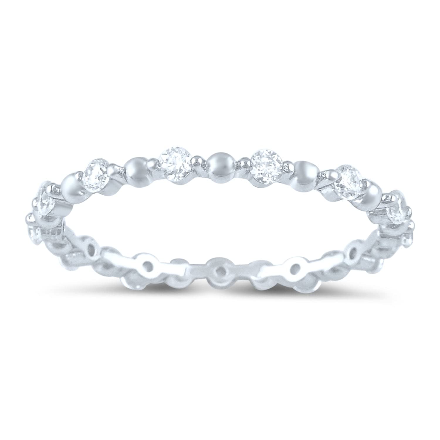 SILVERCLOSEOUT Rhodium Plated Sterling Silver Womans Cz Cubic Zirconia Thin Stacking Eternity Band Ring- Size 7
