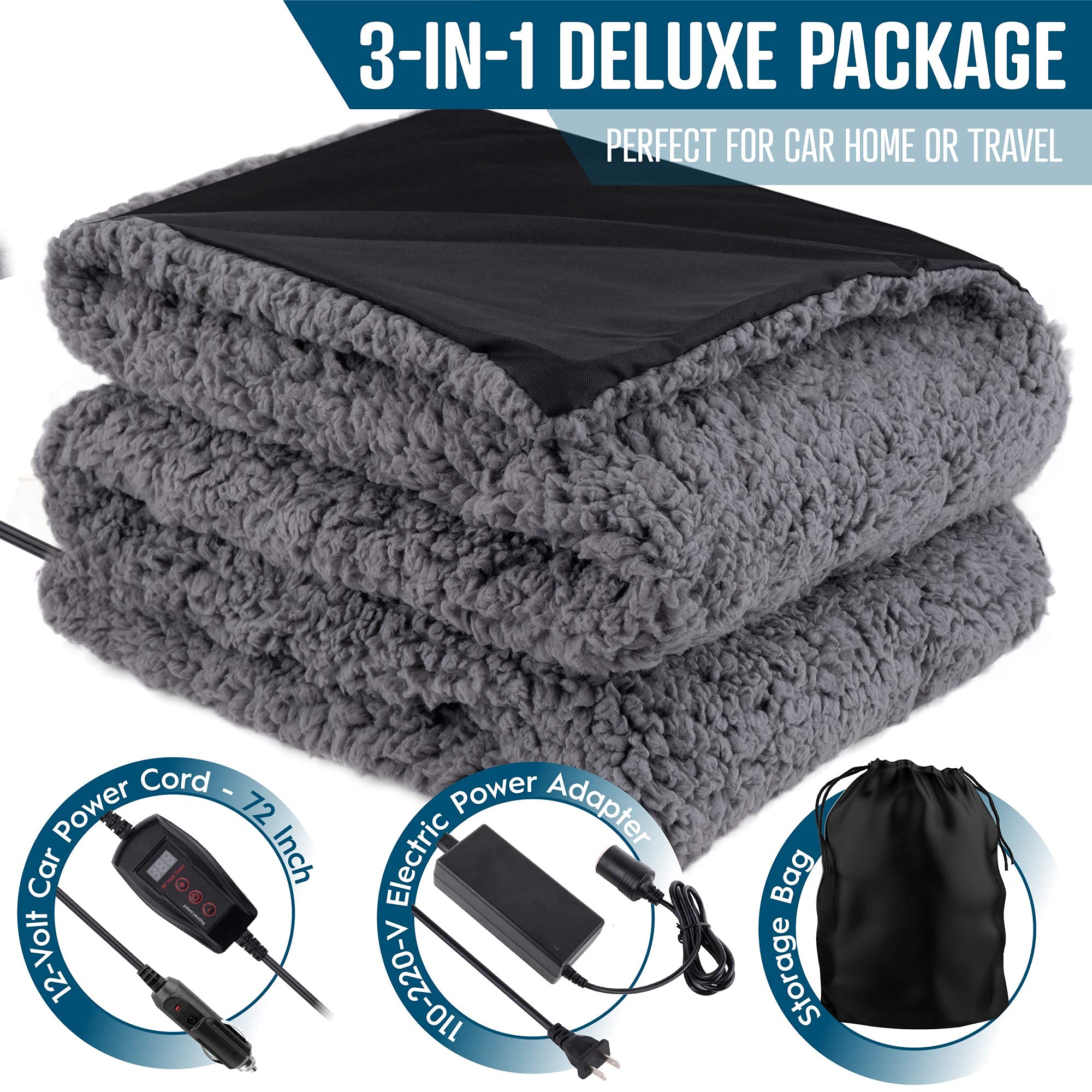 Zone Tech Sherpa Fleece Travel Blanket Grey Cozy Soft Plush Warm Fuzzy Automotive Comfortable Car Seat 59" x 43β Blanket -Great for Winter, Home, Office and Camping