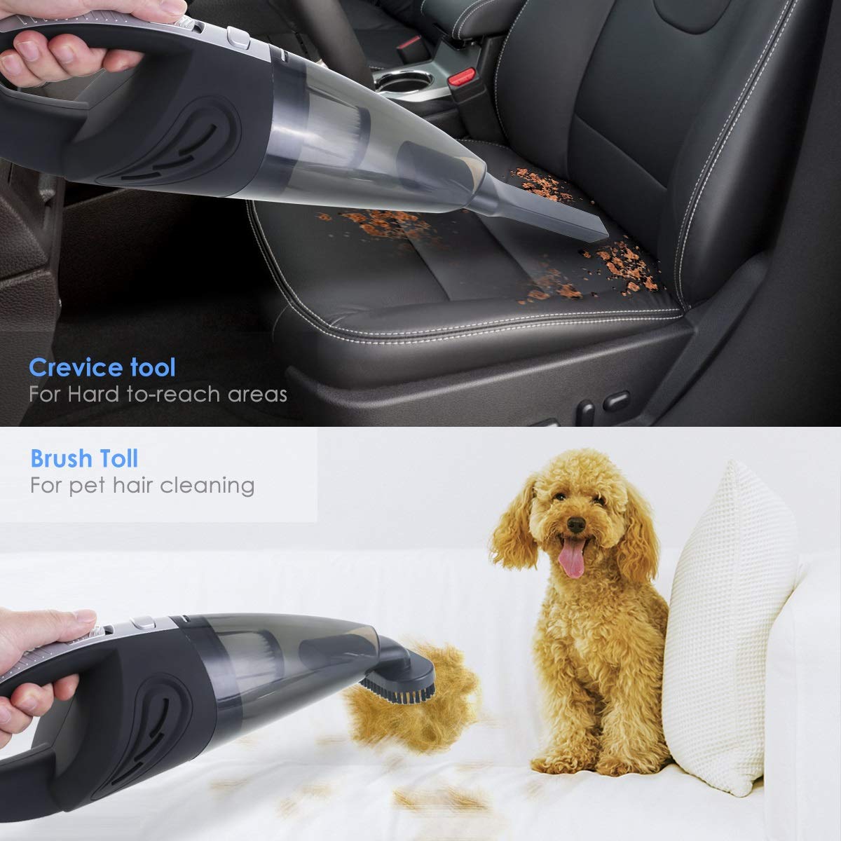 Yesbaby Handheld Vacuum Cleaner,Portable Rechargeable Powerful Wet Dry Dual-use Cordless Vacuum Hand Held Hoovers Cleaner for Home and Car Cleaning