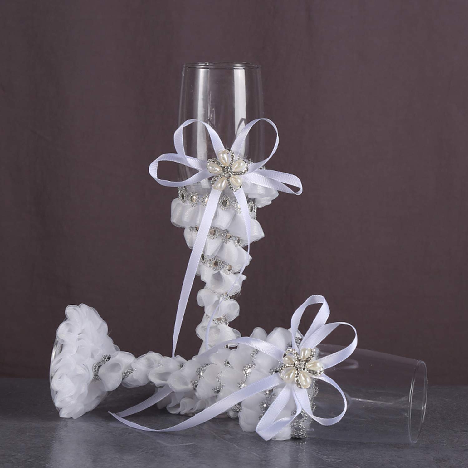 TANG SONG Set of 2 Pearl Flower Style Elegant Wedding Champagne Glass Set for Parties Weddings Birthdays Anniversaries