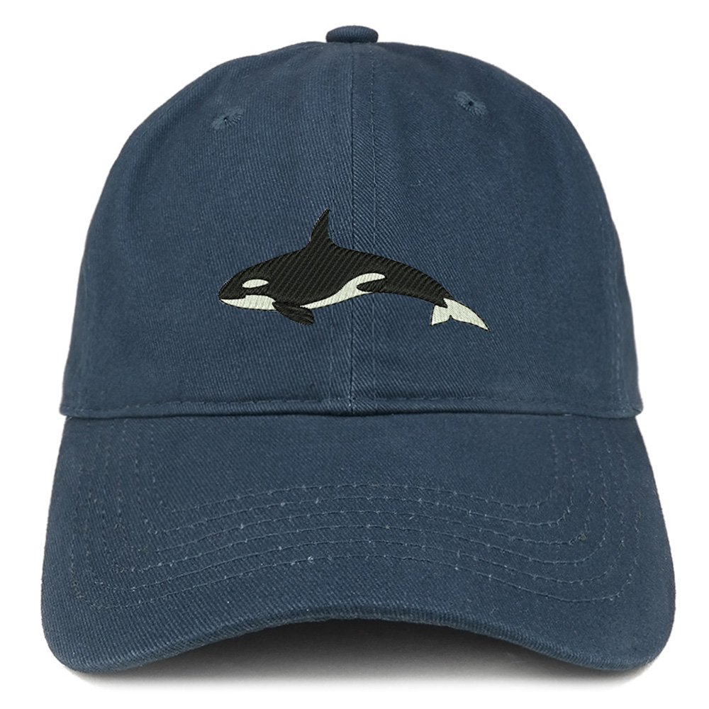Trendy Apparel Shop Orca Killer Whale Embroidered Brushed Cotton Dad Hat Cap - Navy
