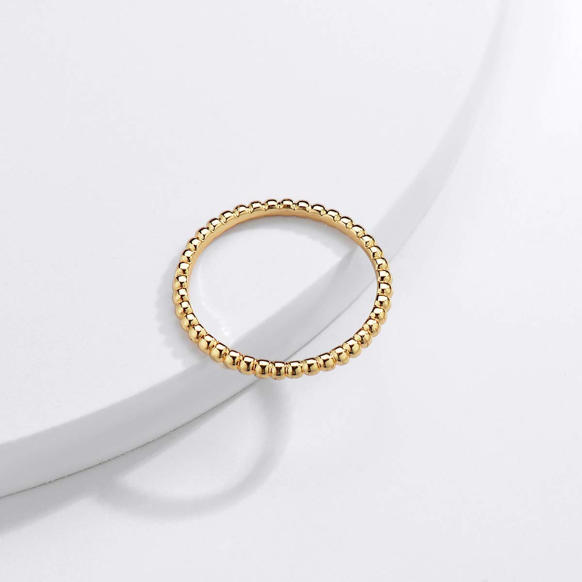 Valloey Rover 14K Gold Thin Beaded Rings, Full Bead Sterling Twisted Rope Wedding Band Stacking Ring for Women