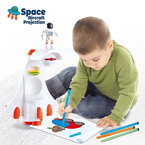 Space Rocket Drawing Projector for Kids, Trace and Draw Projector for 3 4 5 6 7 8 Year Olds Girls Boys, Drawing Projector with Painting Stencils,for Kids Educational Learning Toys for Kid 5-7