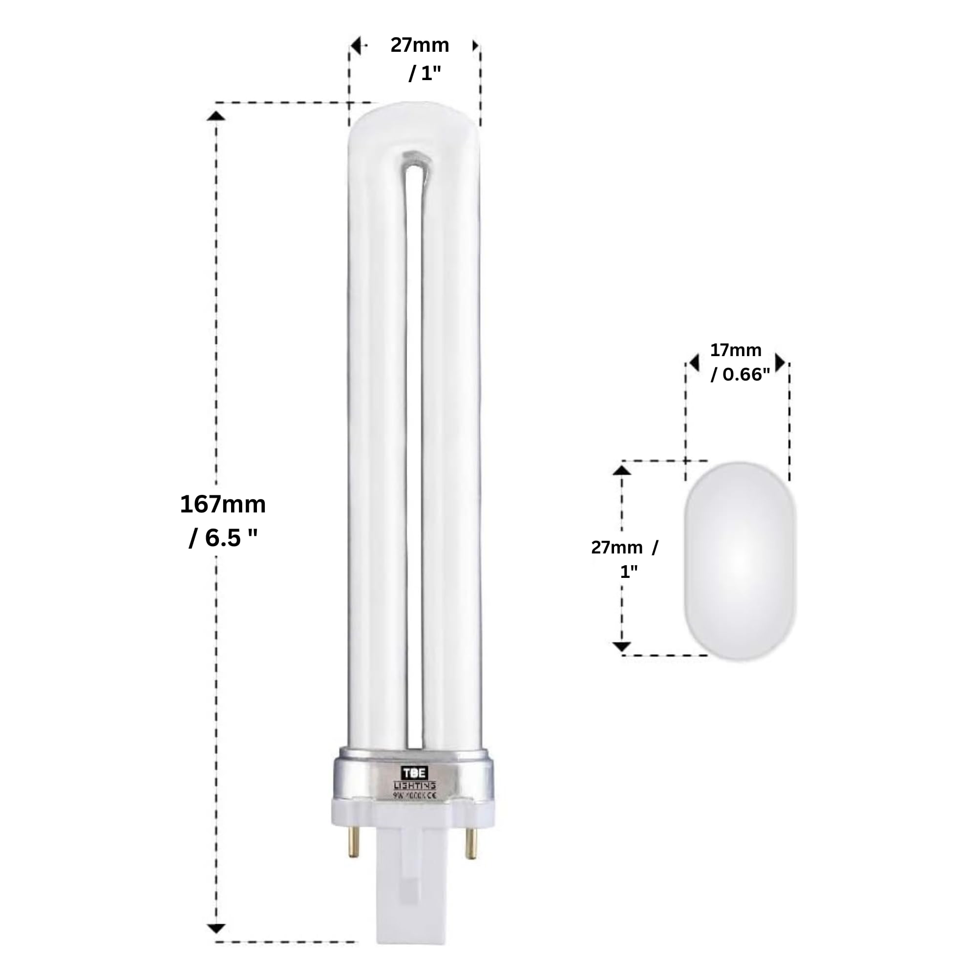 TBE LIGHTING 9w G23 2-Pin CFL Energy Saving Lamps - Cool White 4000K, 8000 Hour Life, 540 Lumen (6-Pack)