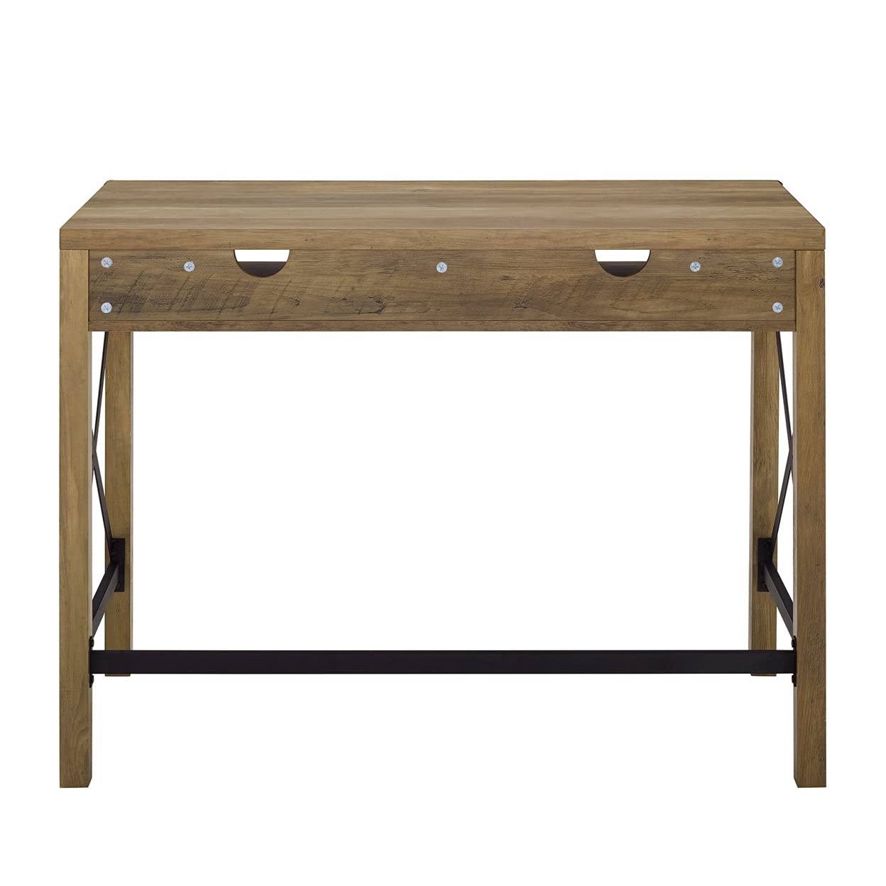 Walker Edison Callum Modern Farmhouse Metal X Writing Desk, 42 Inch, Rustic Oak
