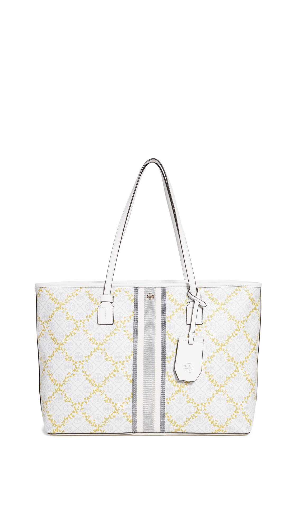 Tory Burch Women's T Monogram Floral Vine Top Zip Tote, New Ivory, One Size