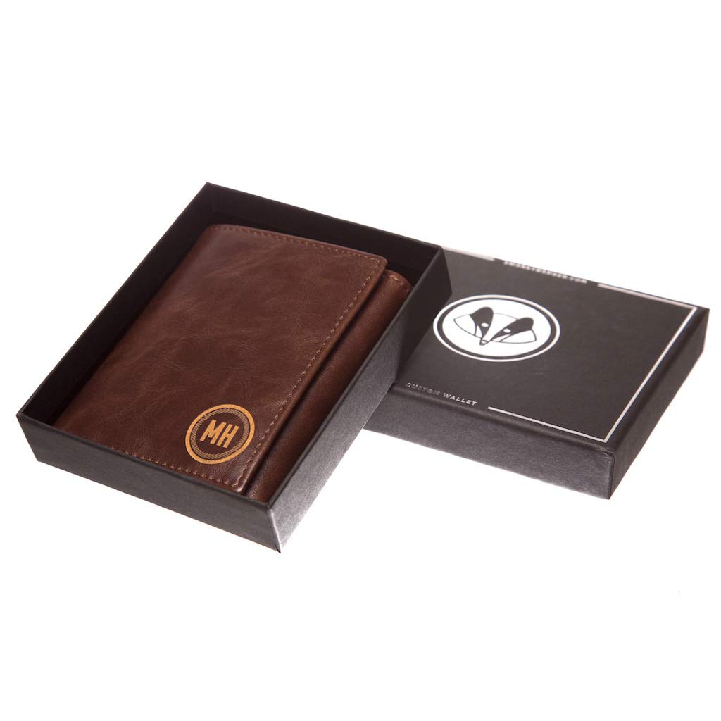Swanky Badger NEW Personalized Wallet β Trifold Wallet (Brown Circle)