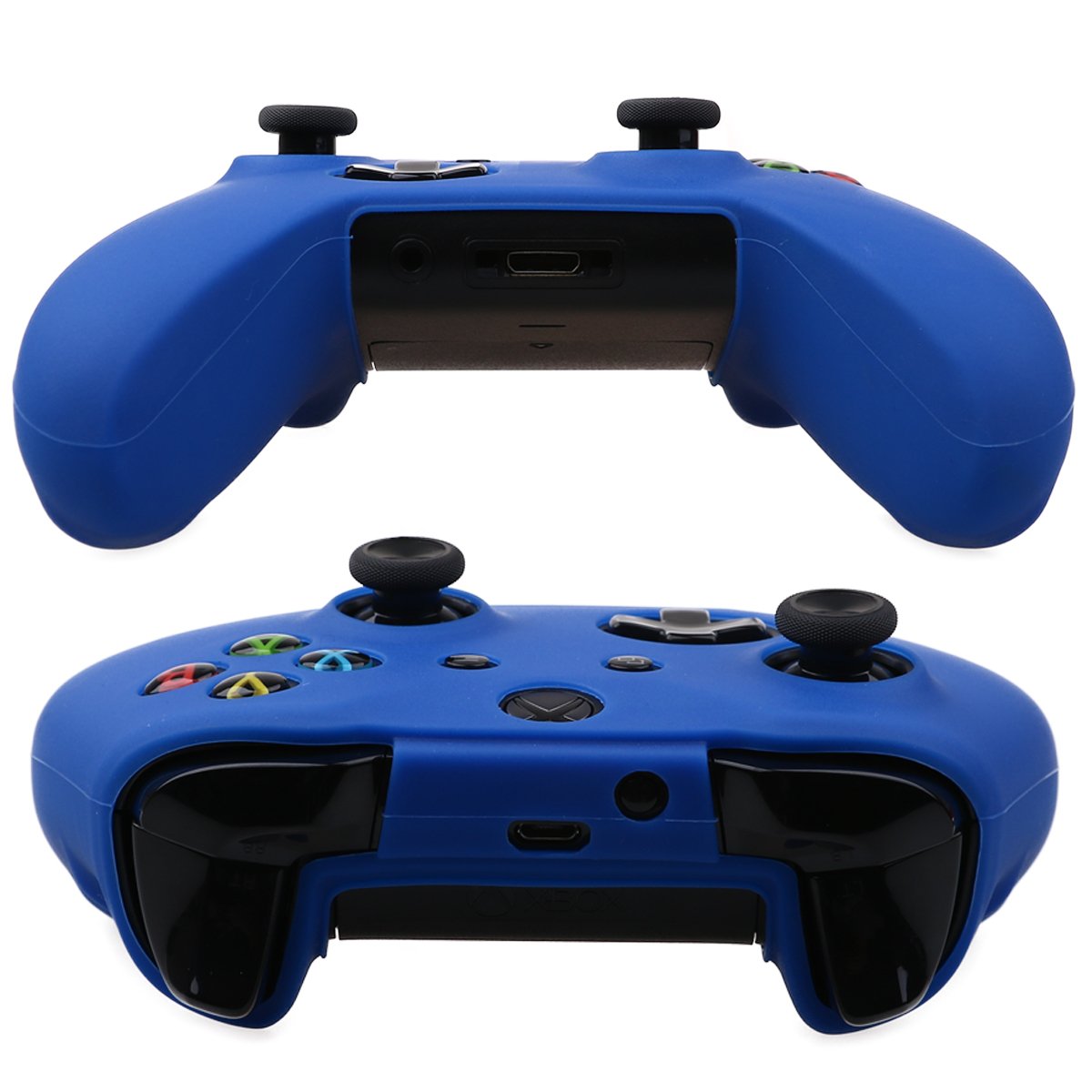 YoRHa Silicone Cover Skin Case for Microsoft Xbox One S Controller x 1(Blue) with Pro Thumb Grips 8 Pieces