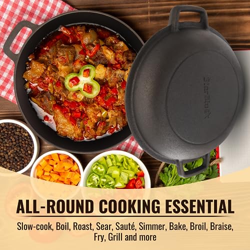 Smooth and Polished Cast Iron Dutch Oven by StarBlue β 5 qt Cast Iron with 10 Inches Diameter, 2 in 1 Multipurpose Skillet and Pot for Non-Stick Cooking