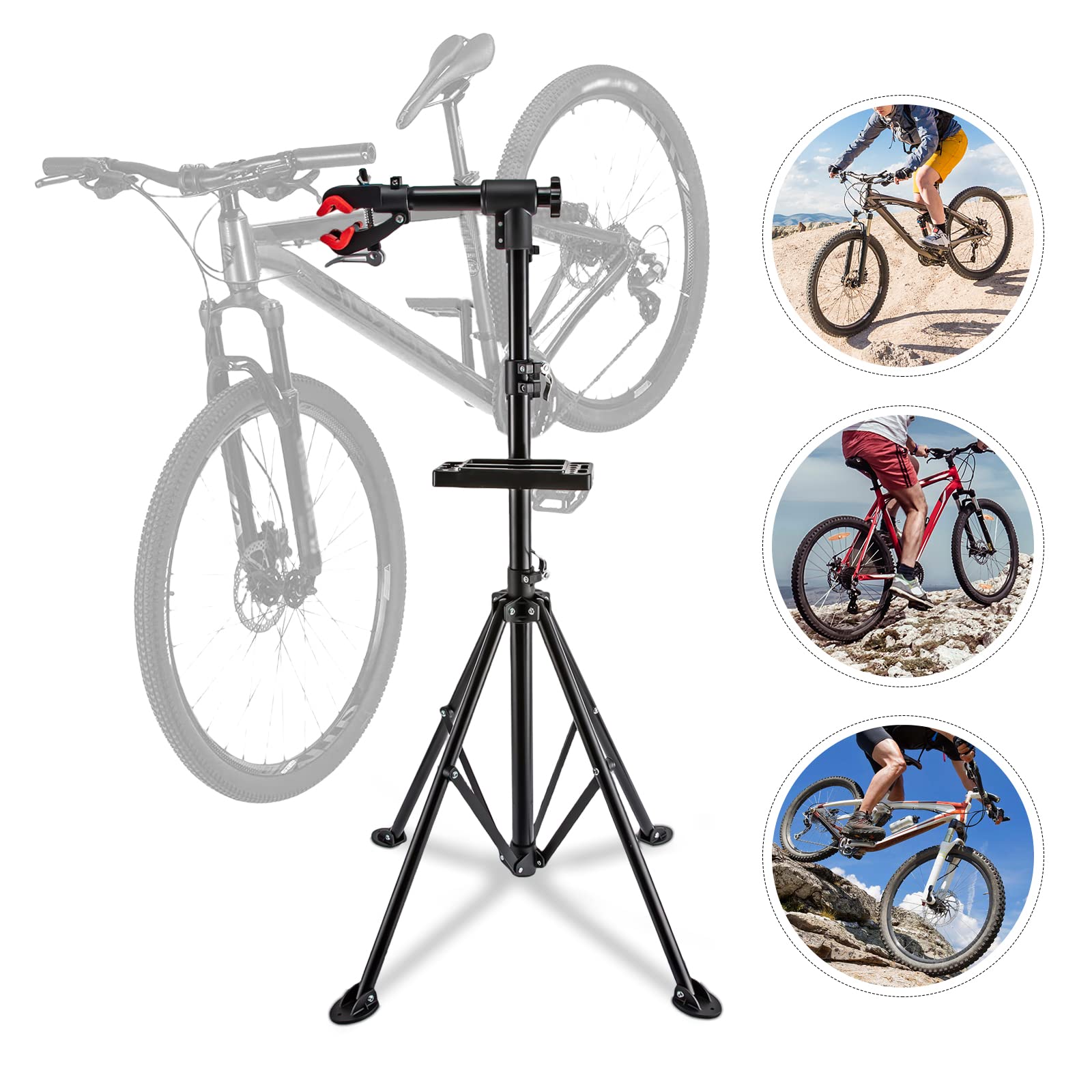 TBVECHI Bike Repair Stand Foldable Bicycle Maintenance Tool Bicycle Repair Work Station Holder Height Adjustable Portable Bike Work Stand Triangular Support (Black + Red)