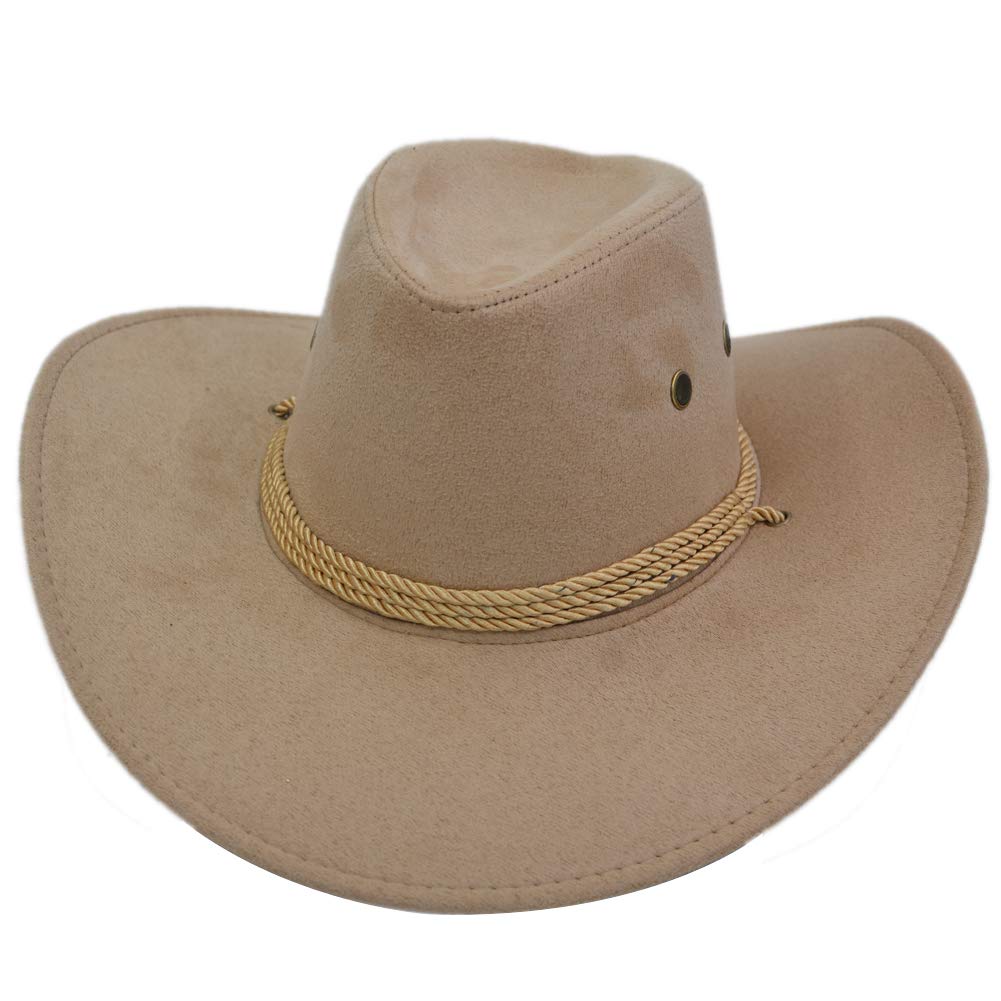 Yosang Adult Western Suede Hat Cowboy Outdoorsman Hat Travelling Summer Cap Brown