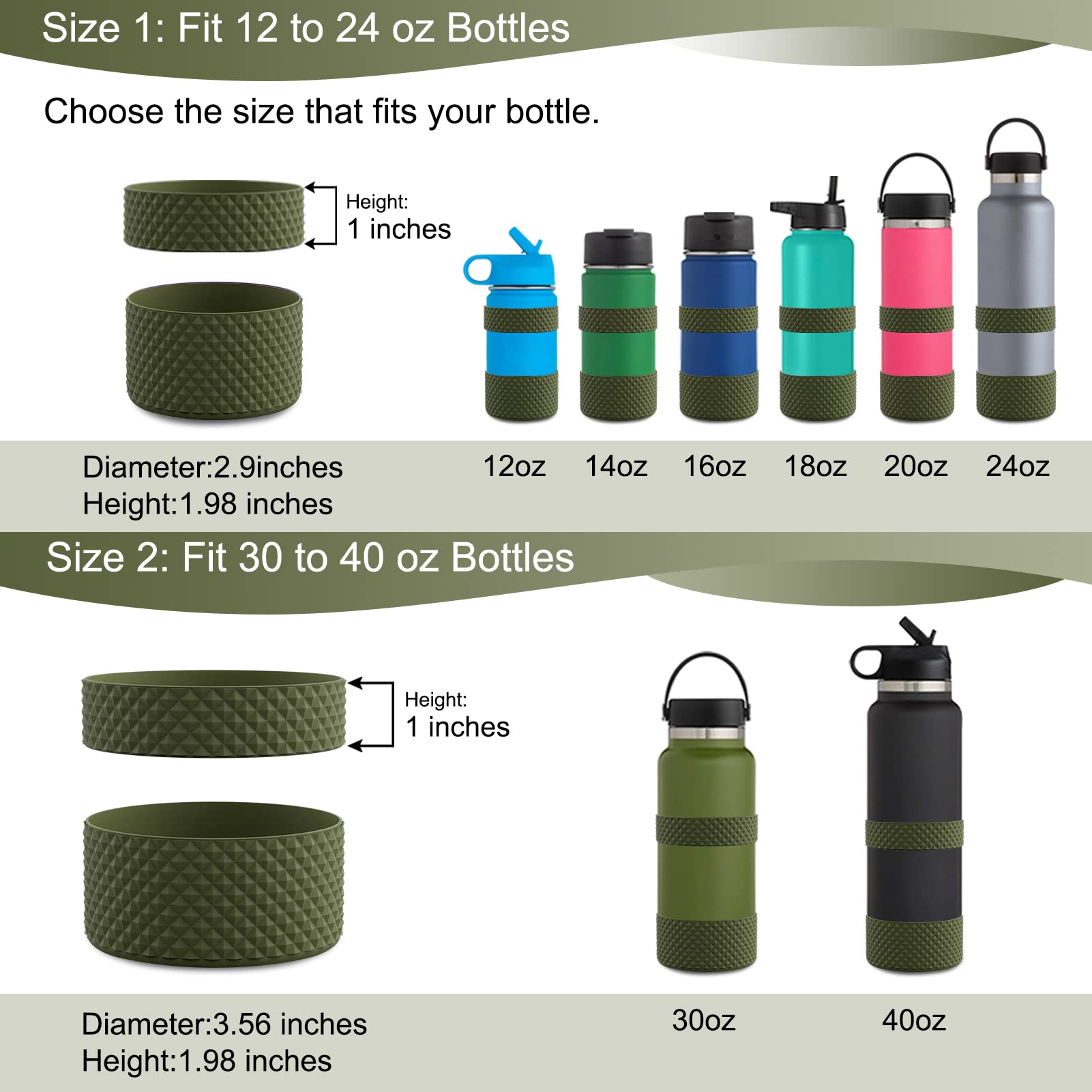 Water Bottle Boot, Double Protective Diamond Texture Silicone Boot Protector Compatible with 12oz-40oz Hydro Sport Flask Anti-Slip Flex Boot Bottom Sleeve Cover