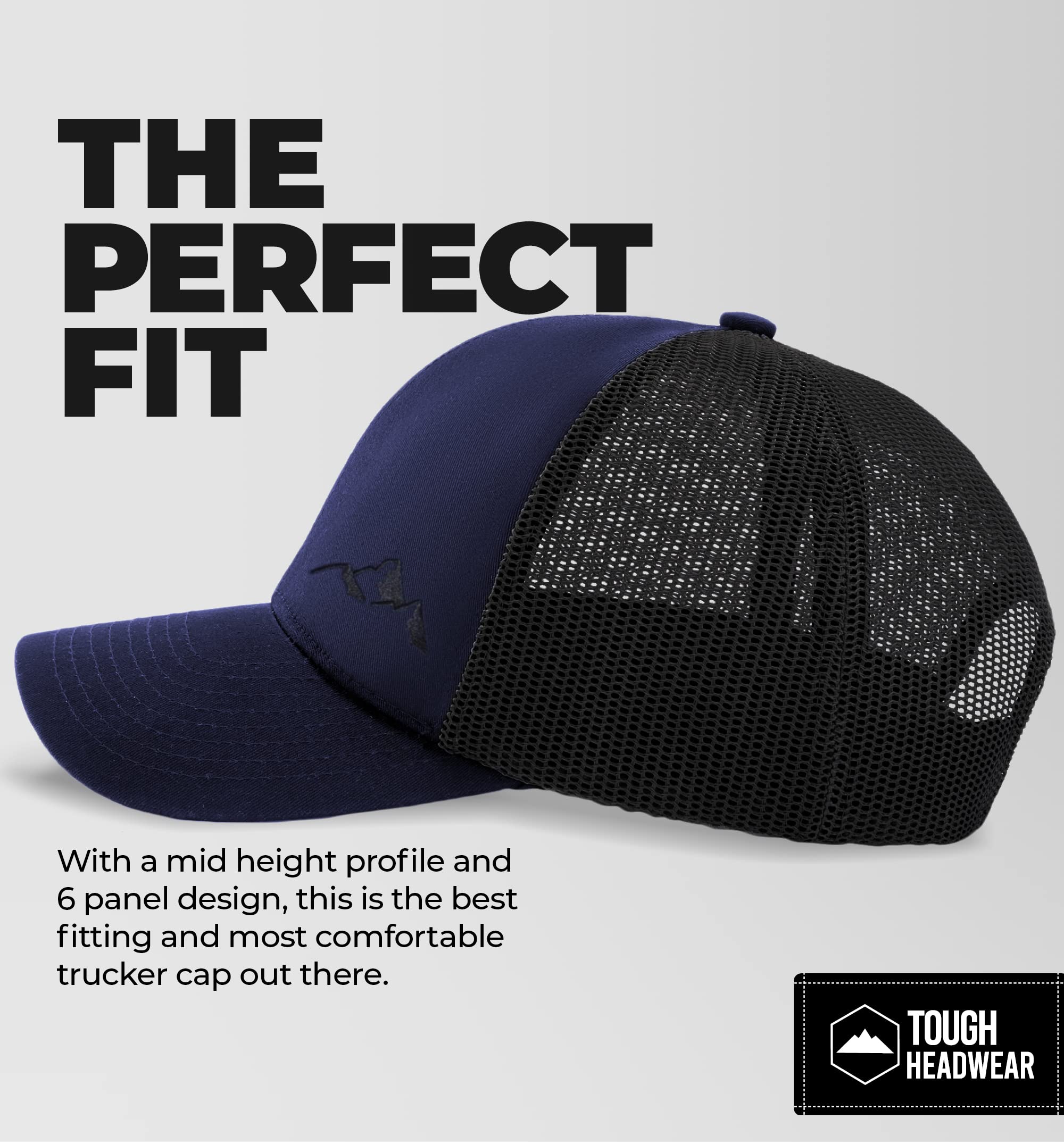 Tough Headwear Hats for Men - Trucker Hat Men - Mesh Hats for Men - Snap Back Hats for Men - Trucker Caps Embroidered & Badge
