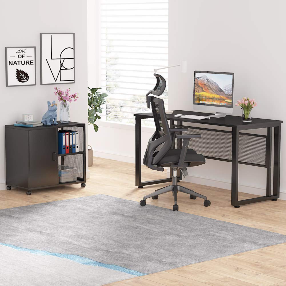 Tribesigns Computer Desk Office Desk with File Cabinet, 55 inch L-Shaped Executive Desk Table with Storage Mobile Printer Filing Stand, Black