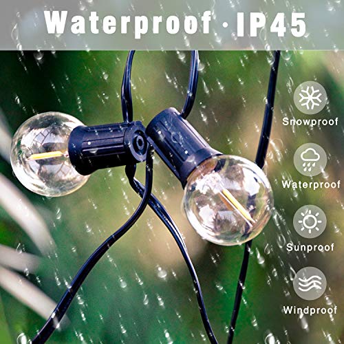 Svater 50-Foot Weather Proof Glass Patio and Garden Outdoor LED String Lights, Includes 1 Watt Antique G40 Bulbs and Dimmable, Warm White