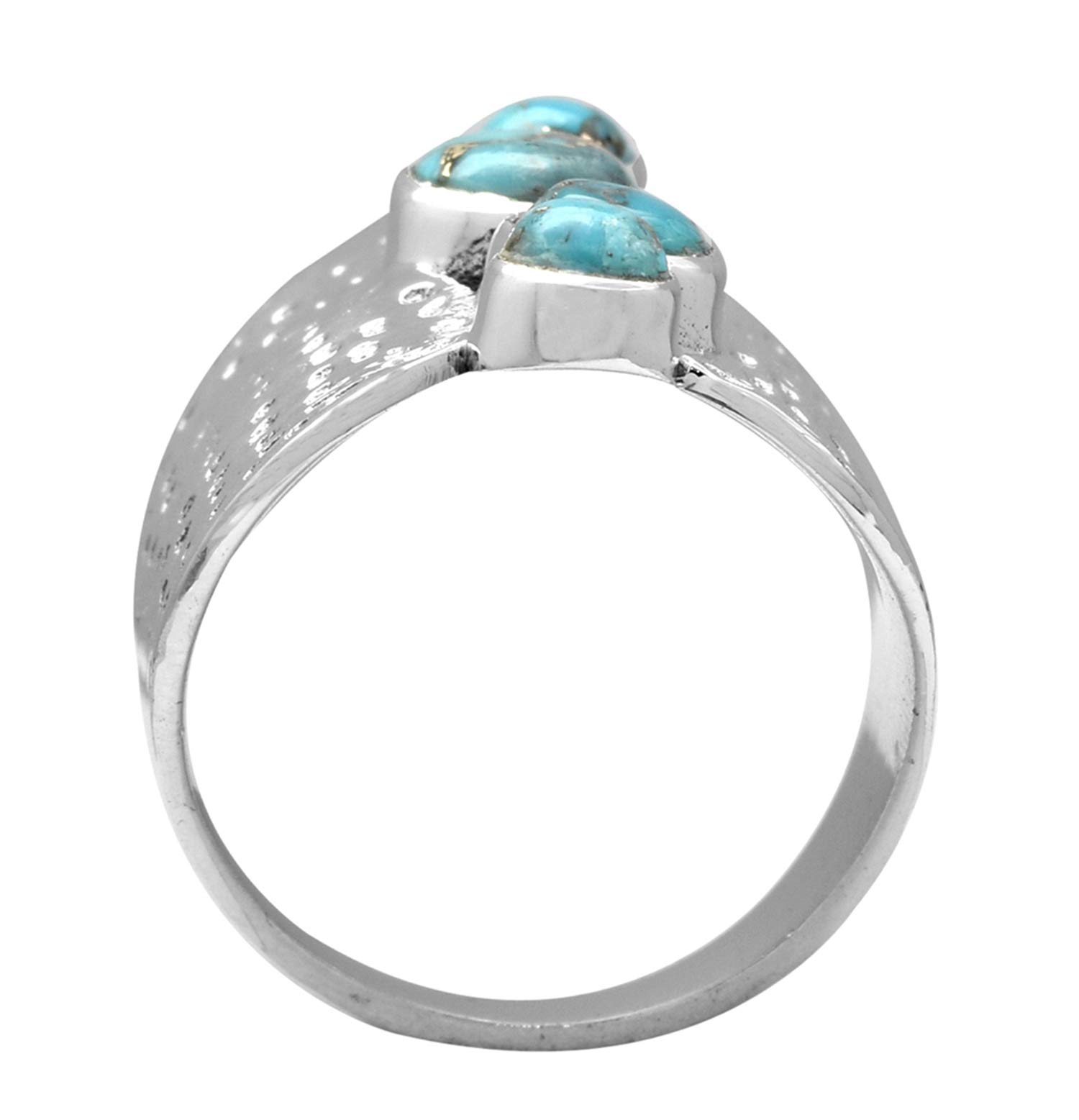 YoTreasure .925 Sterling Silver Blue Copper Turquoise Hammered Wide Band Boho Ring