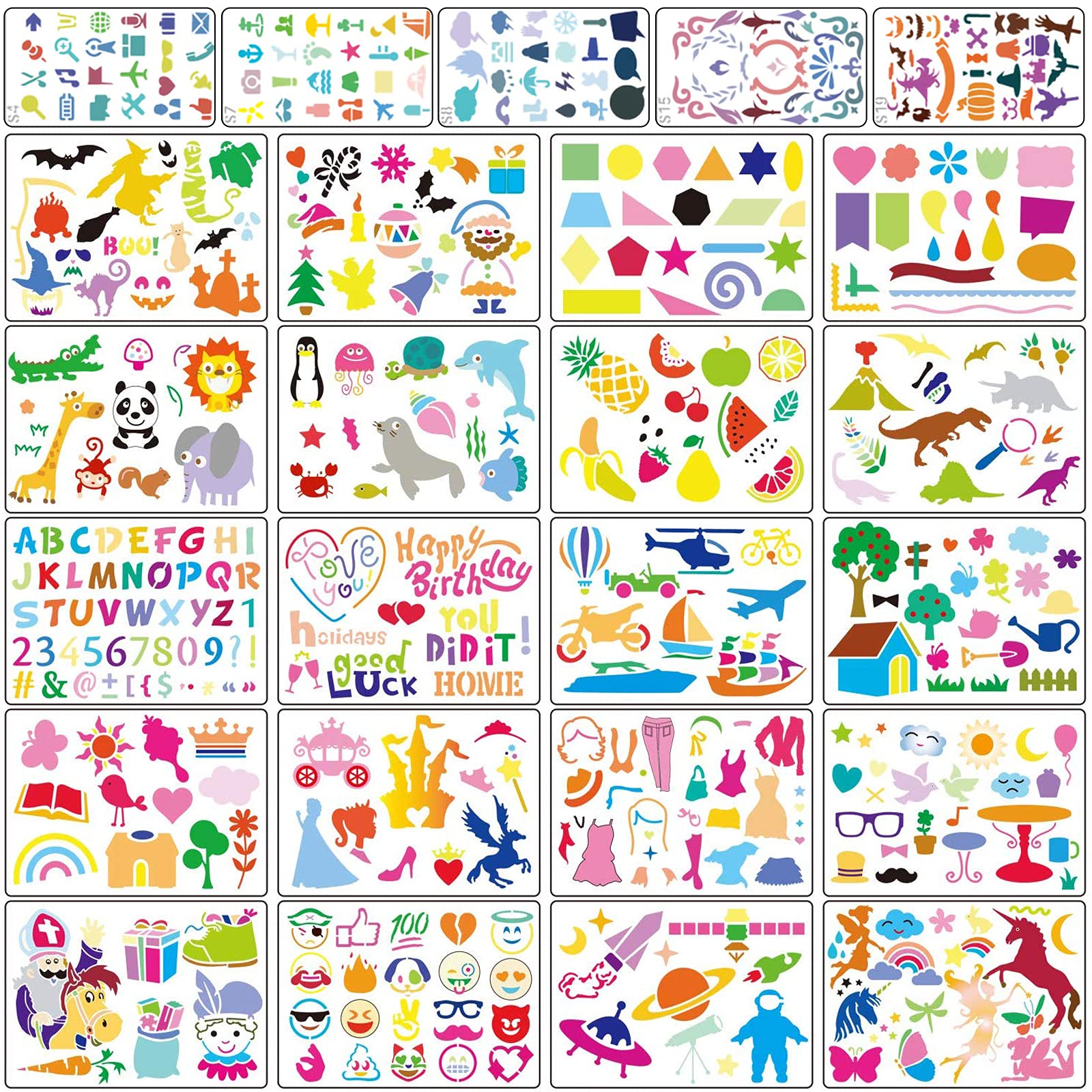 Stencil Drawing Kit for Kids, 25 Pcs Plastic Drawing Stencils with 400+ Shapes, Great Birthday Gift for Boy Girl