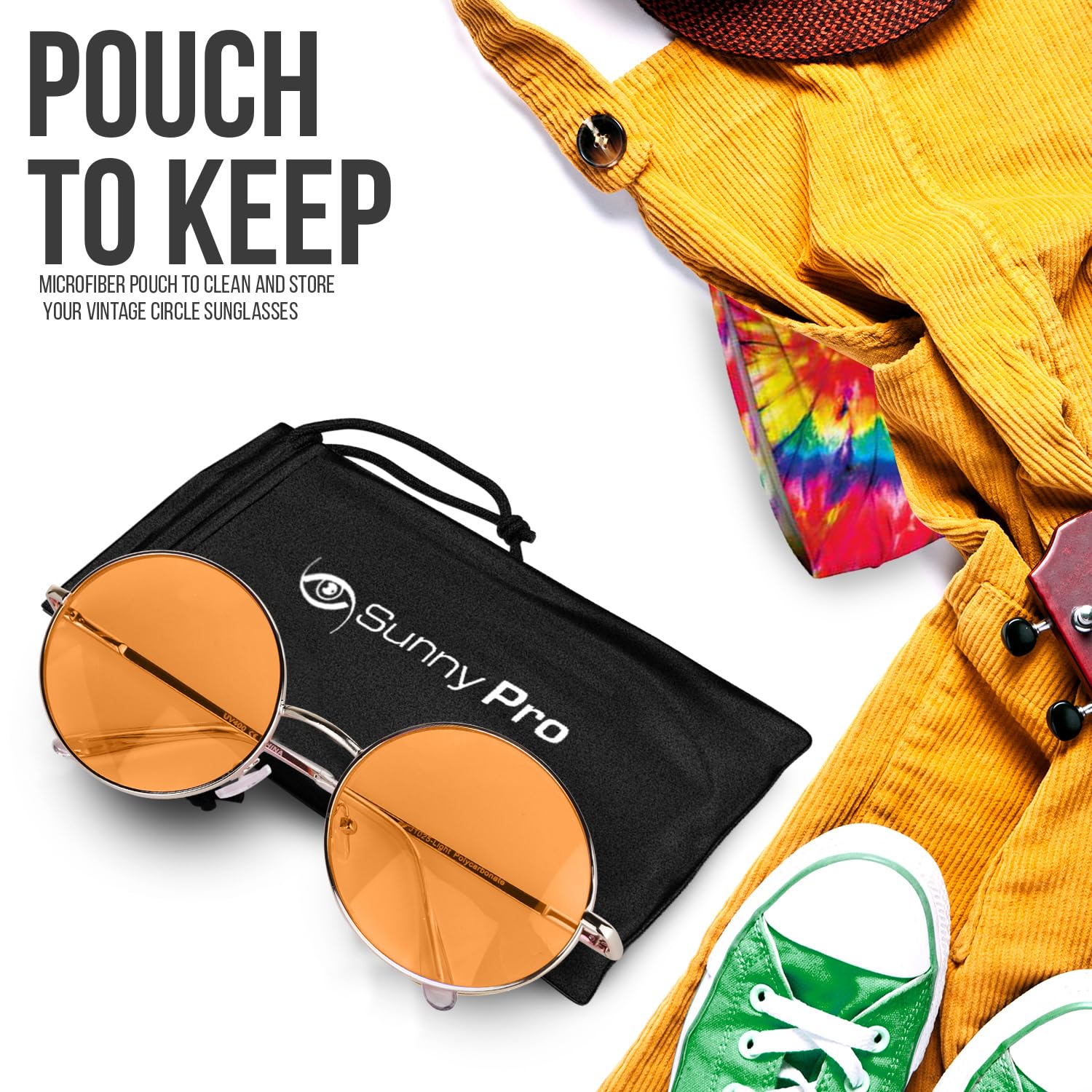 SunnyPro Metal Sunglasses Circle Lens Hippie Glasses Round Shades Quavo Orange