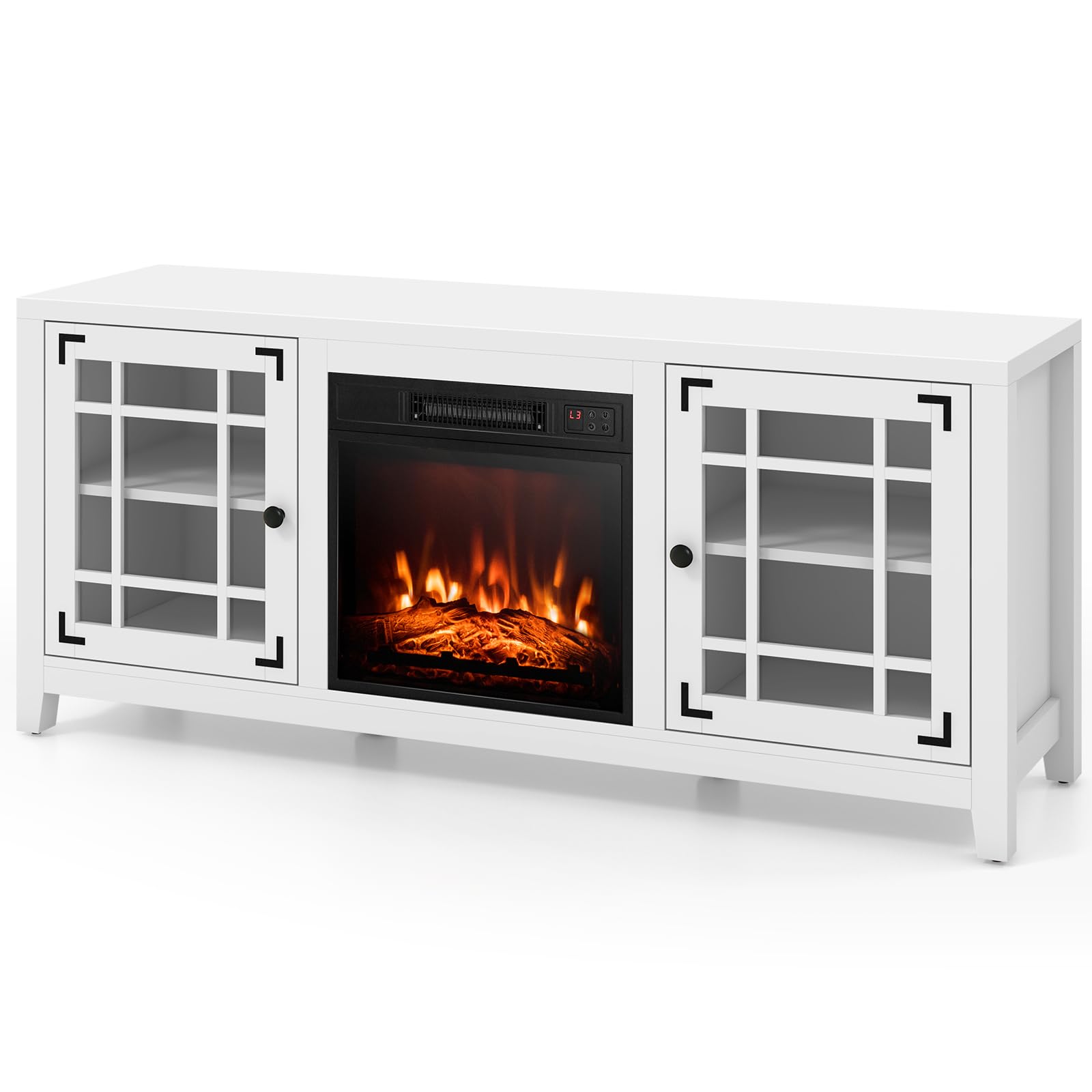 Tangkula Fireplace TV Stand for 65 Inches TVs, 58 Inch TV Console with Electric Fireplace Insert, Adjustable Shelves, Remote Control, 3-Level Flame Brightness, Entertainment Center for Living Room