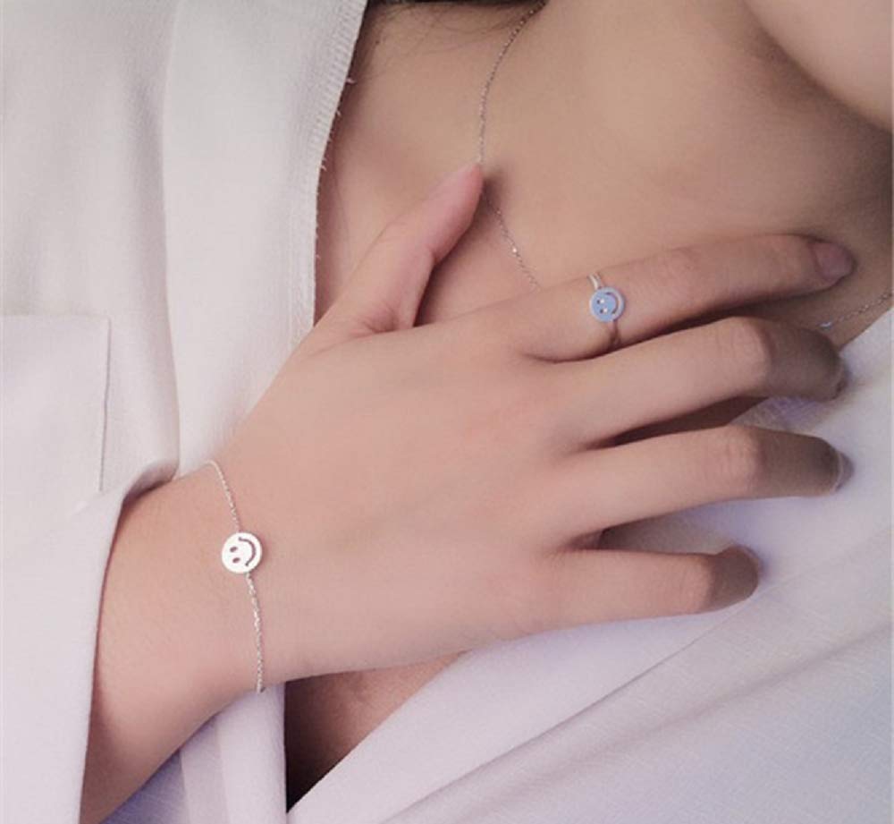 XUSIOAKKM Happy Smiley Midi Fashion Ring Cute Polished Thumb Ring 925 Sterling Silver Ring Opening Adjustable Expression Ring