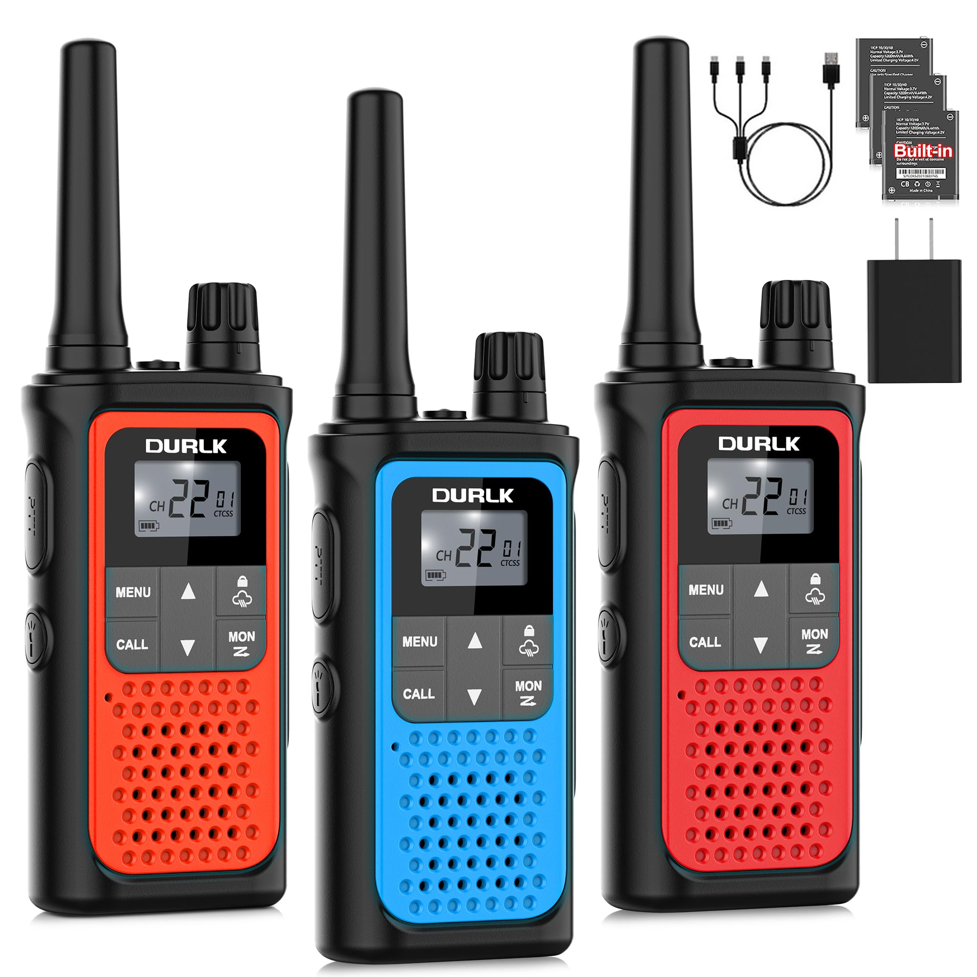 Walkie Talkies for Adults 3 Pack,Two Way Radios Long Range Rechargeable Walkie Talkies with Earpiece Jack Bulit-in 1800mAh Li-ion Battery,22 FRS Channels,LED Flashlight,USB Charger,NOAA Walky Talky