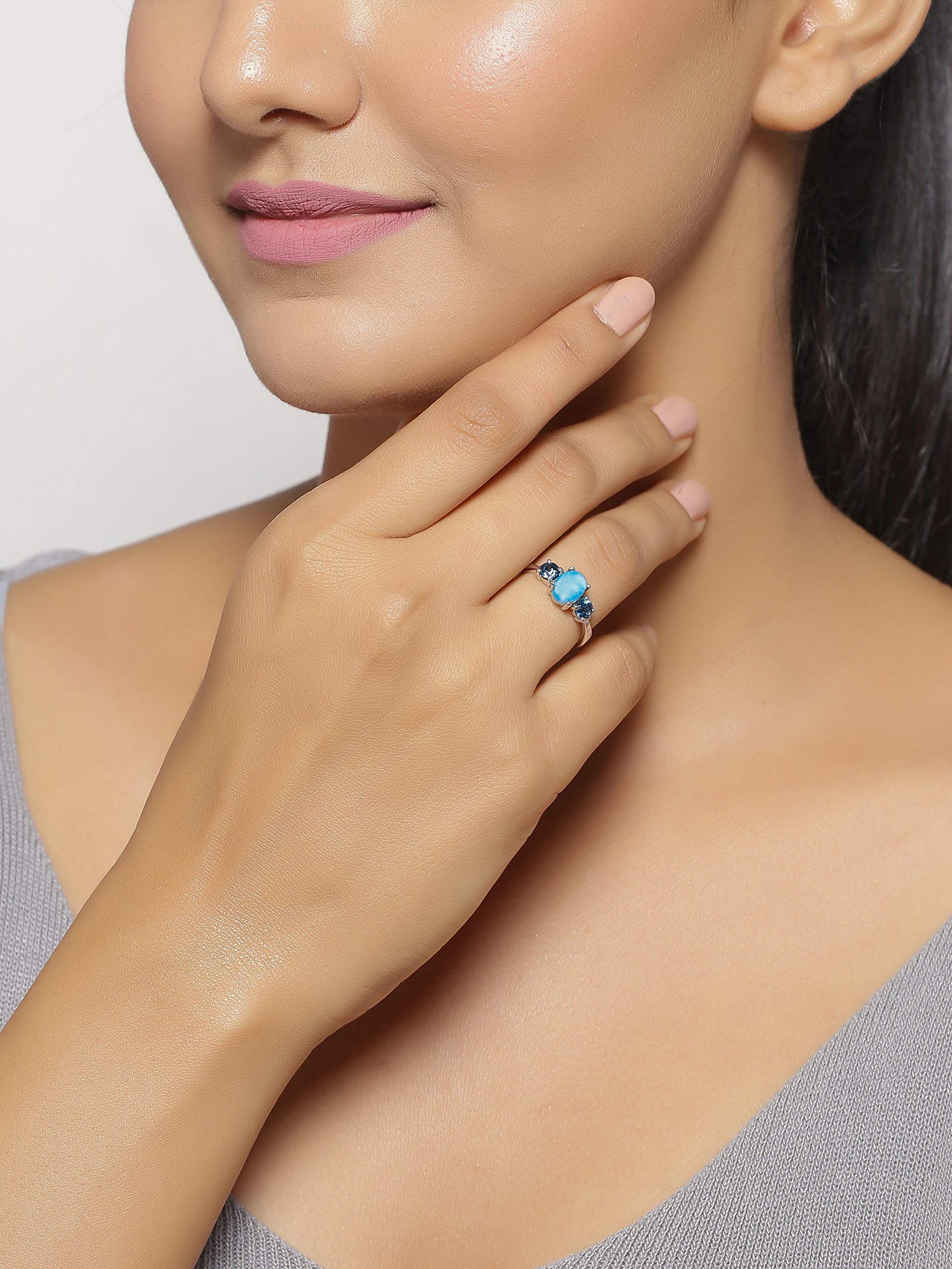 YoTreasure 1.66 Cts. Larimar London Blue Topaz Solid 925 Sterling Silver Ring