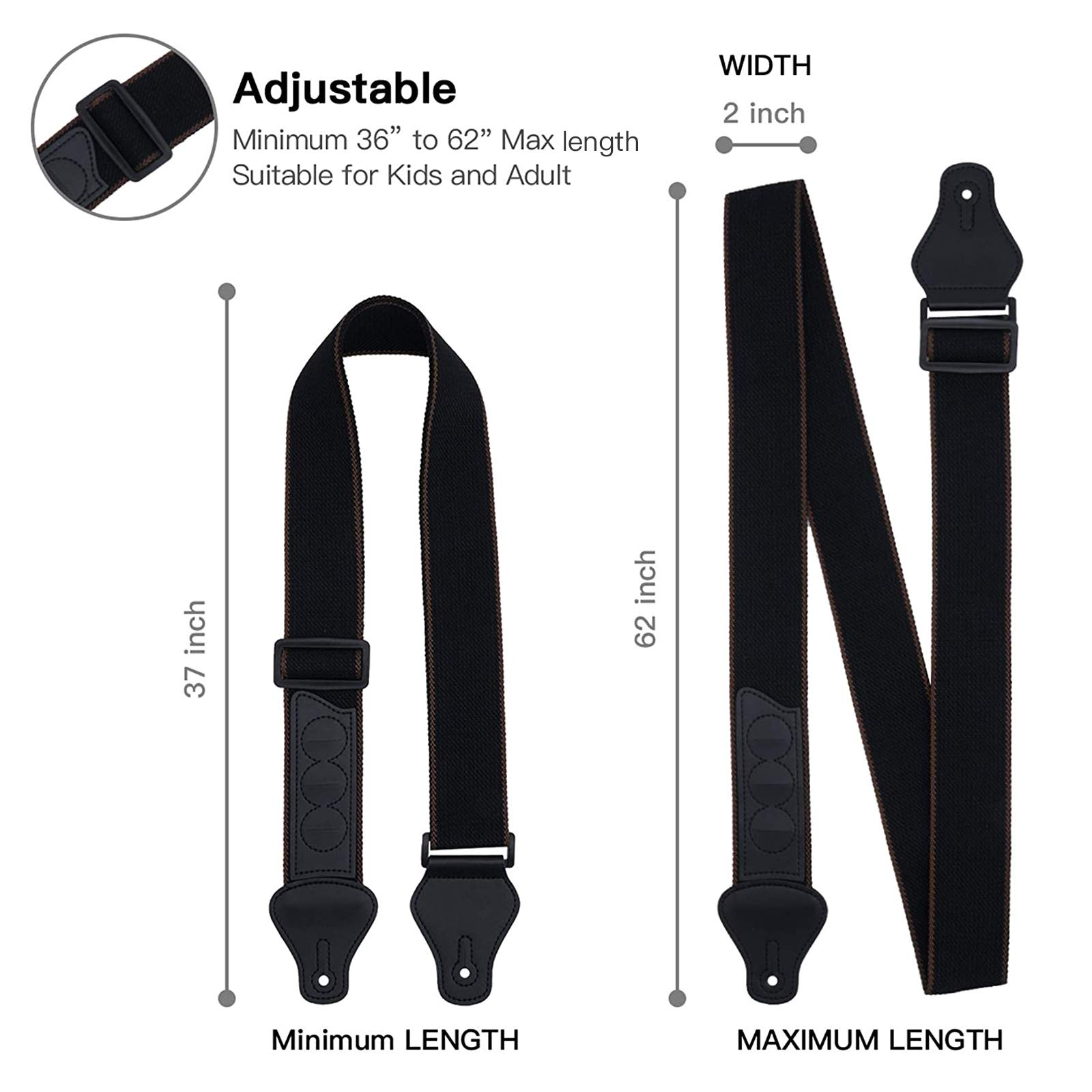 tifanso Guitar Strap, Soft Cotton Straps With 3 Pick Holders, Strap Button Headstock Adaptor, 1 Pair Locks and 3 Picks Set For electric/Acoustic Guitar