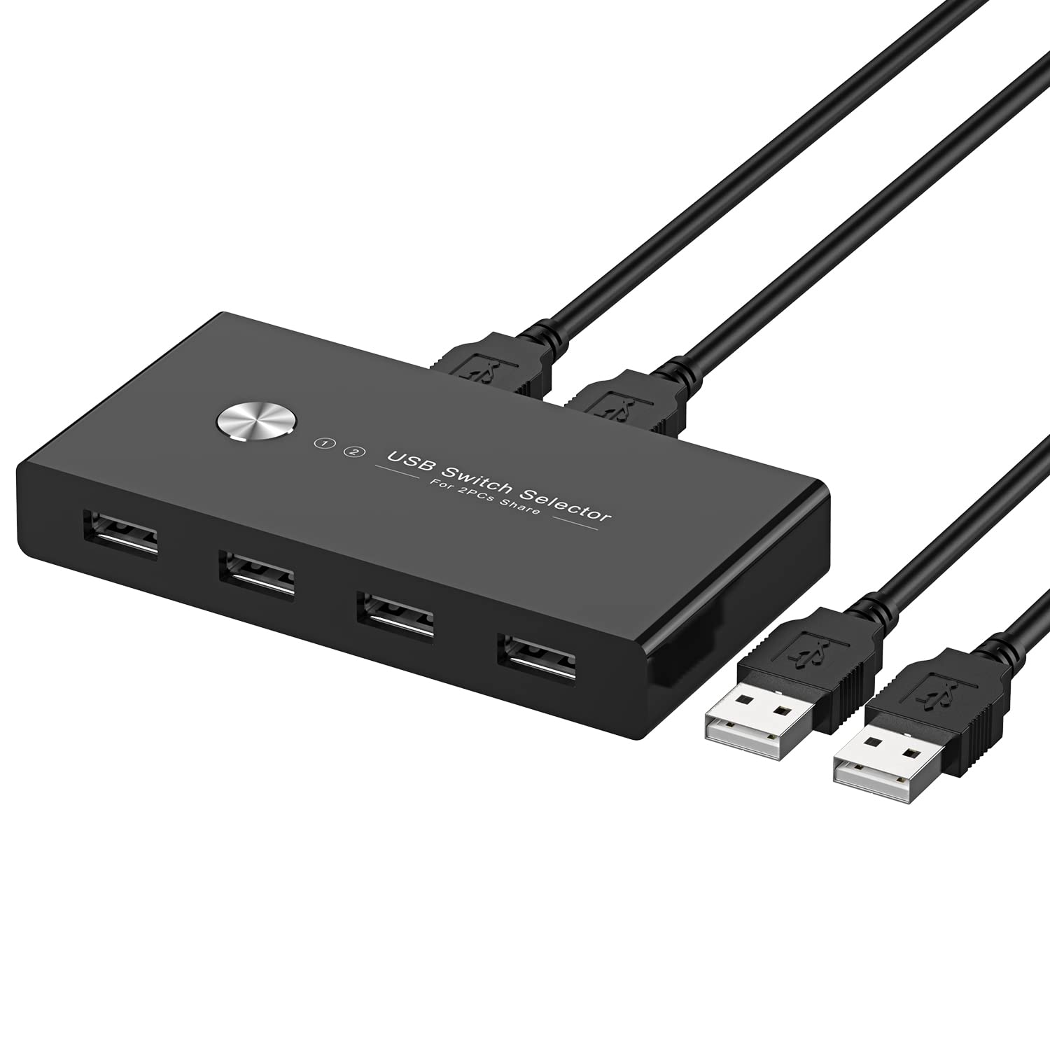 USB Switch Selector 2 Computers Sharing 4 USB Devices USB 2.0 Peripheral Switcher Box Hub for Keyboard, Mouse, Scanner, Printer, with One-Button Swapping and 2 USB Cables