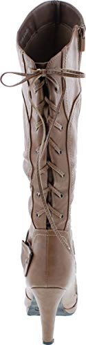 TOP Moda Womens Page-65 Knee High Round Toe Lace-Up Slouched High Heel Boots,Taupe,8.5
