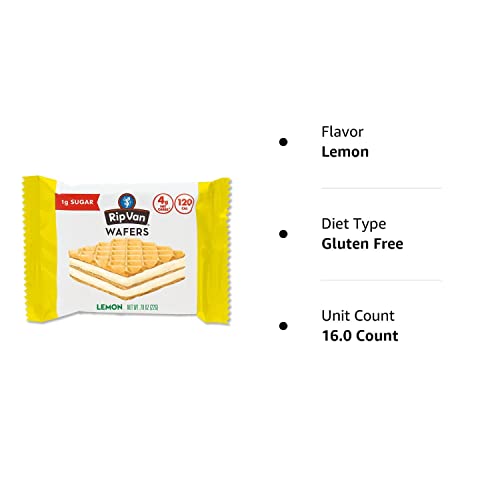 Rip Van Wafels Lemon Cookies, 16 Count, 1g Sugar, 4g Carbs, Vegan, Keto Friendly, Low Calorie, 0g Trans Fat, 120 Calories, 6g Fiber