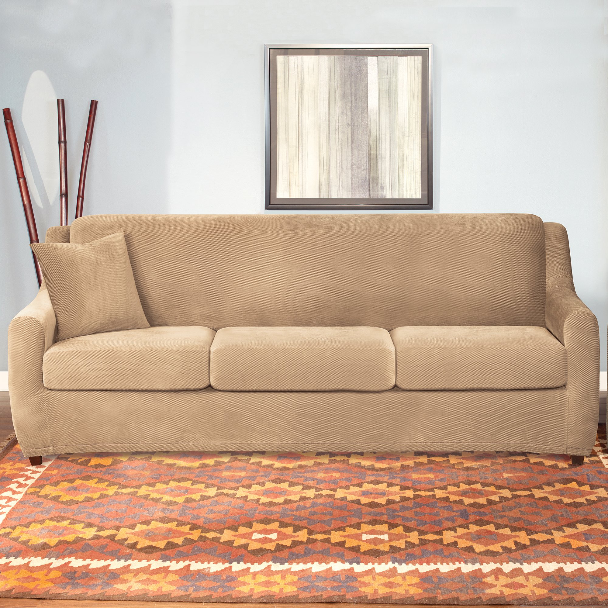 SureFit Stretch Pique 3-Seat Sleeper Sofa Slipcover - Cream (SF40009)
