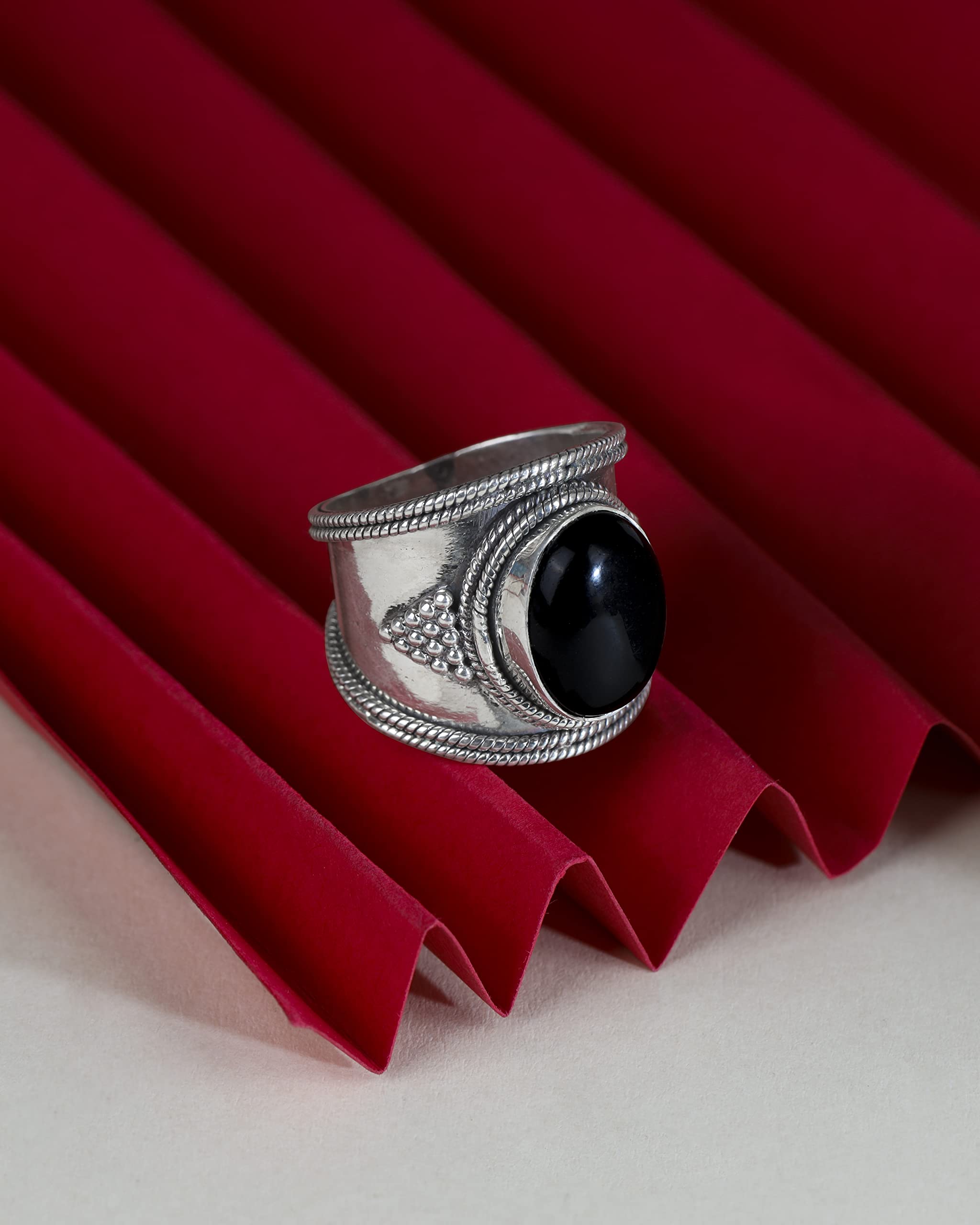 YoTreasure 12x16MM Black Onyx .925 Sterling Silver Wide Band Boho Ring