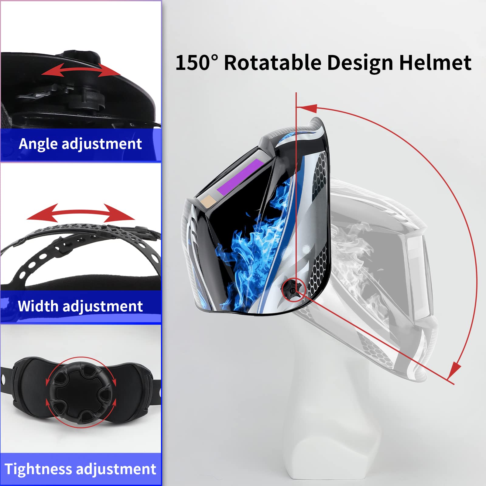 Welding Helmet, True Color Auto Darkening Welding Helmet, Large Viewing Screen Welding Mask for TIG MIG ARC, Solar Powered Welding Hood, 4 Arc Sensor Welder Helmet Wide Shade 4/5-9/9-13 (Blue)