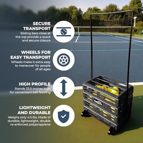 Tourna Ballport Deluxe Tennis Ball Hopper with Wheels - Black