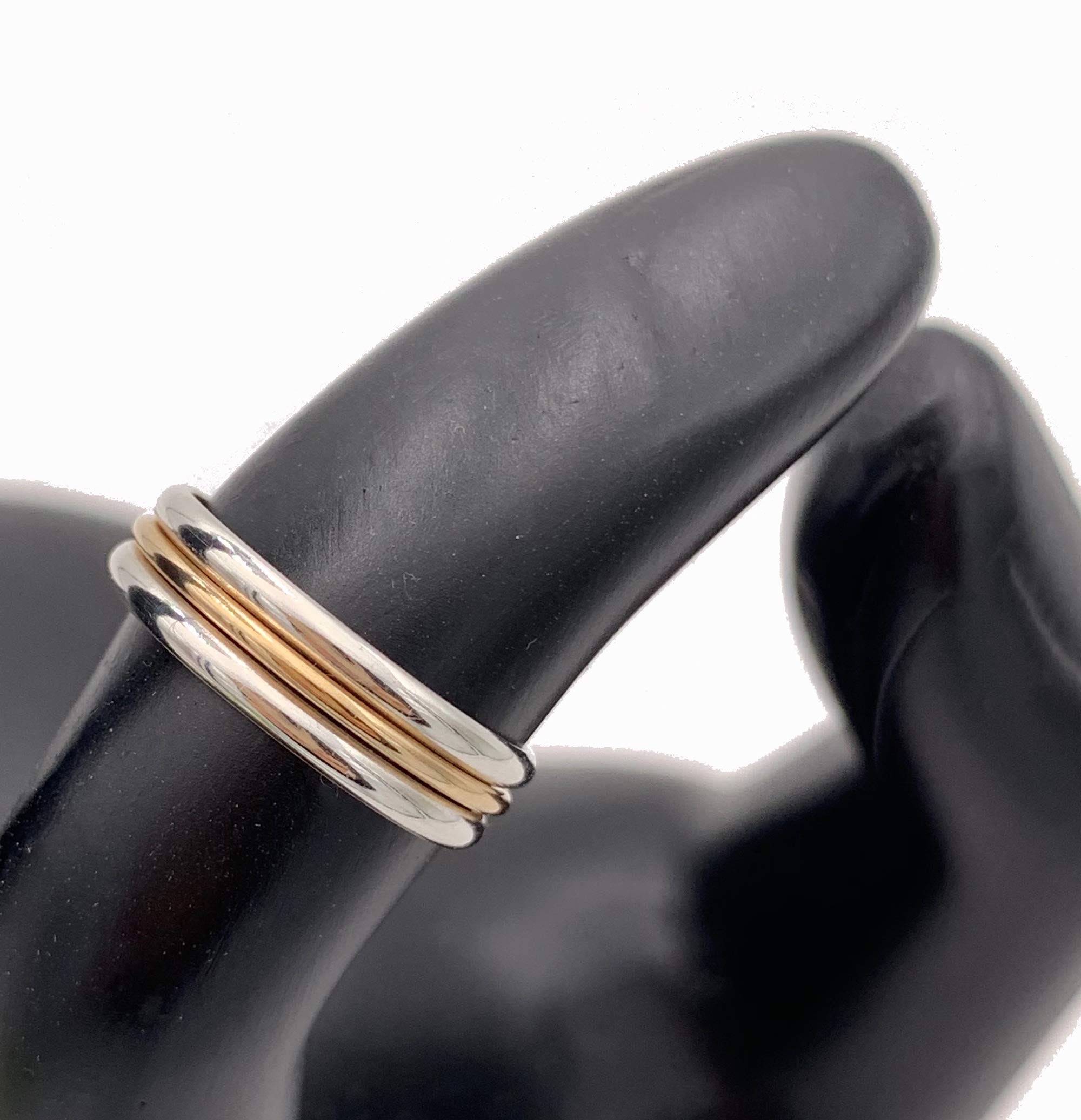 Triple Stack Mixed Metal Toe Ring | Sterling Silver and 14K Gold Fill Adjustable for Men and Women | Three Bonded Bands | Unisex One Size Fits Most