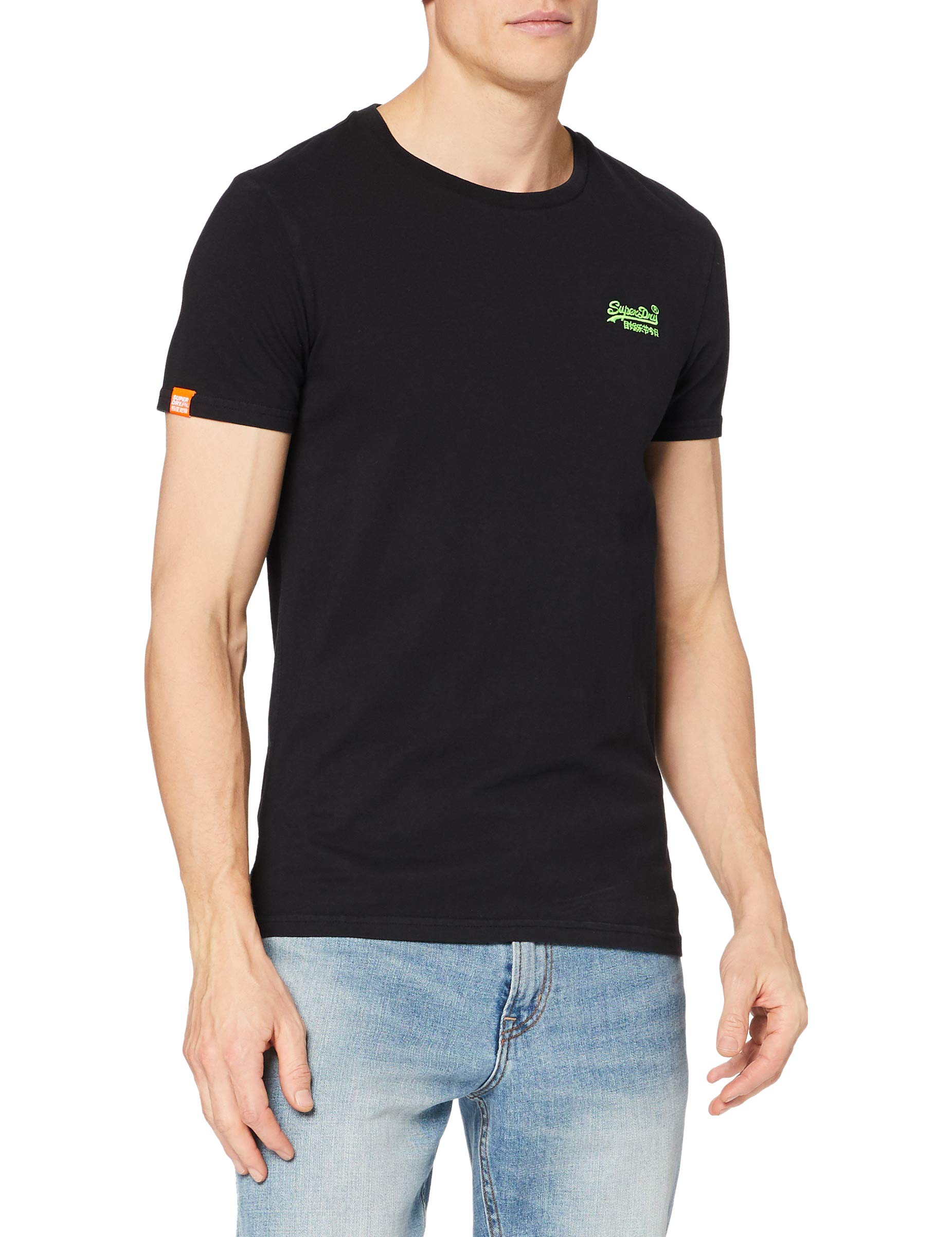 Superdry Mens Organic Cotton Neon Lite T-Shirt, Slim Fit, Short Sleeves Black Size M