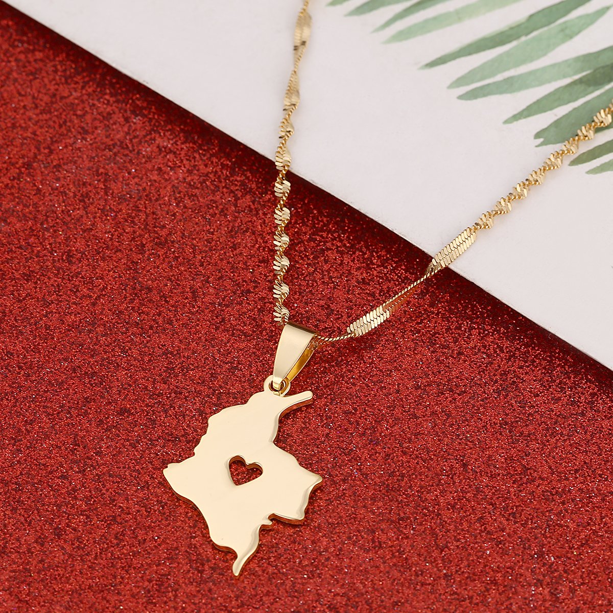 Stainless Steel Colombia Map Pendant Necklace Colombian Map Jewelry