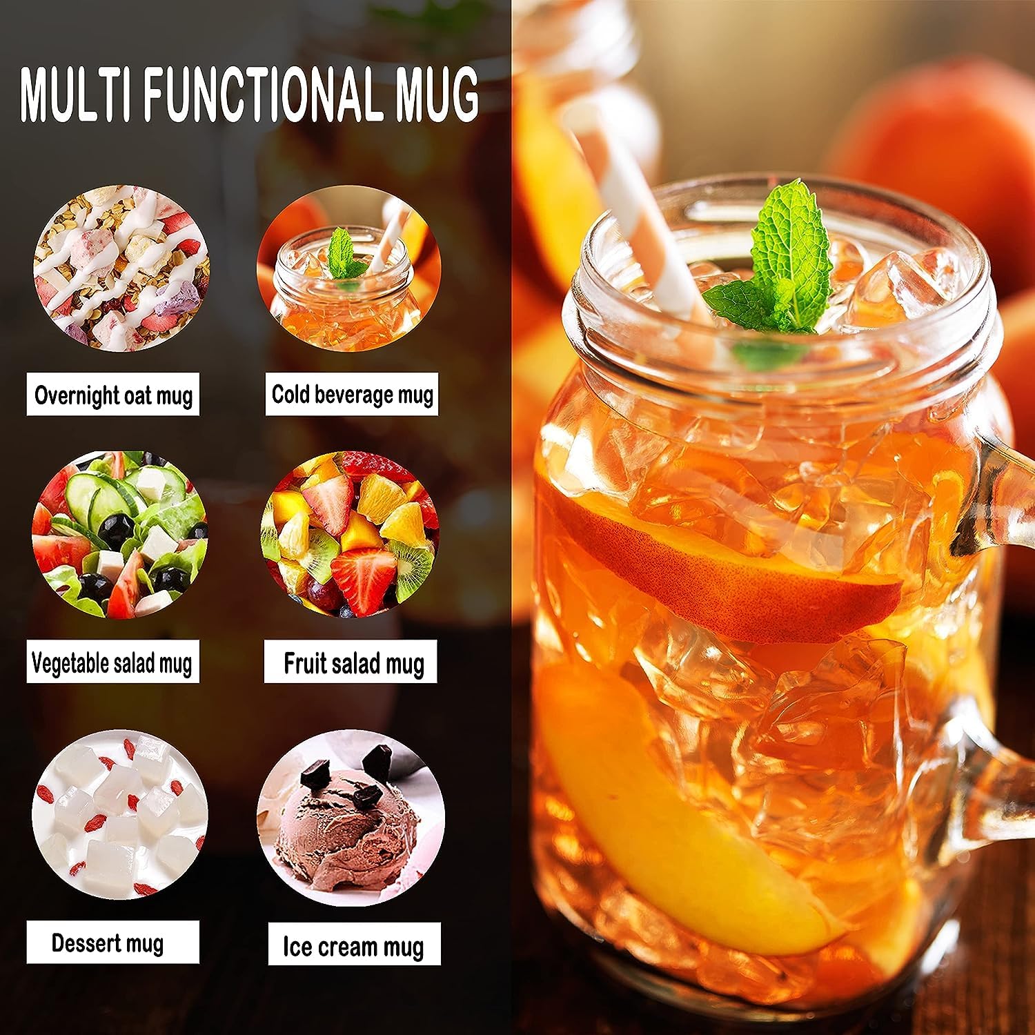 TANGLONG Mason Jar Cups, Mason Jars With Handle And Lids, Mason Jar Drinking Glasses, Glass Mason Jar Mugs 16 oz β12 Pack