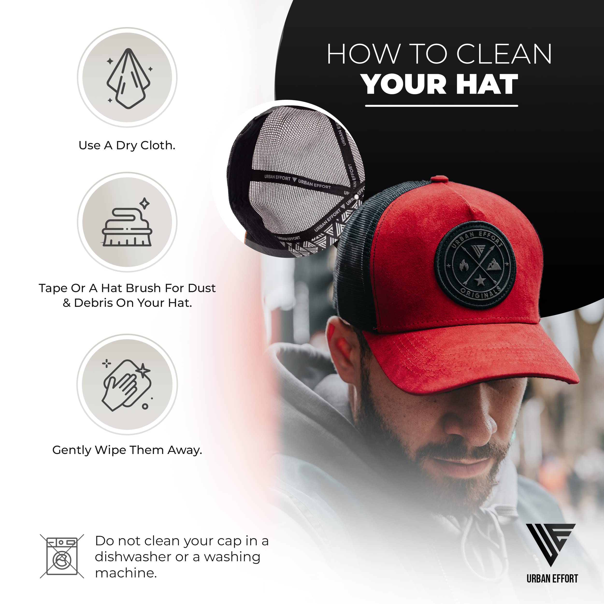 Urban Effort Mesh Back Cap - for Men and Women Baseball Hat 5-Panel Trucker Hat - Great Snapback Closure for Hunting & Hiking (Red)
