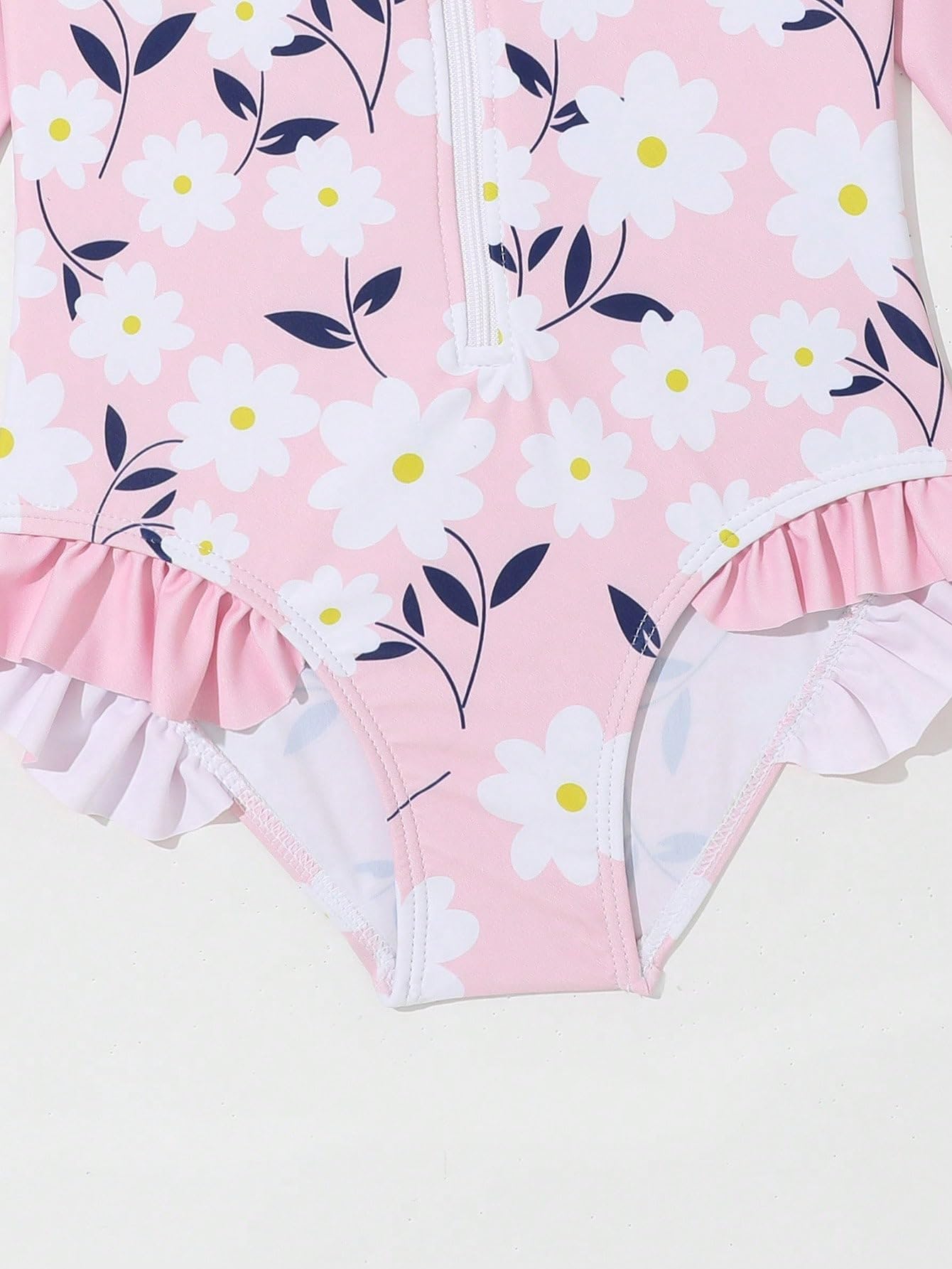 SweatyRocks Girl's Cute Floral Print Long Sleeve Mock Neck Zip Front One Piece Monokini Swimsuit Blue 6Y