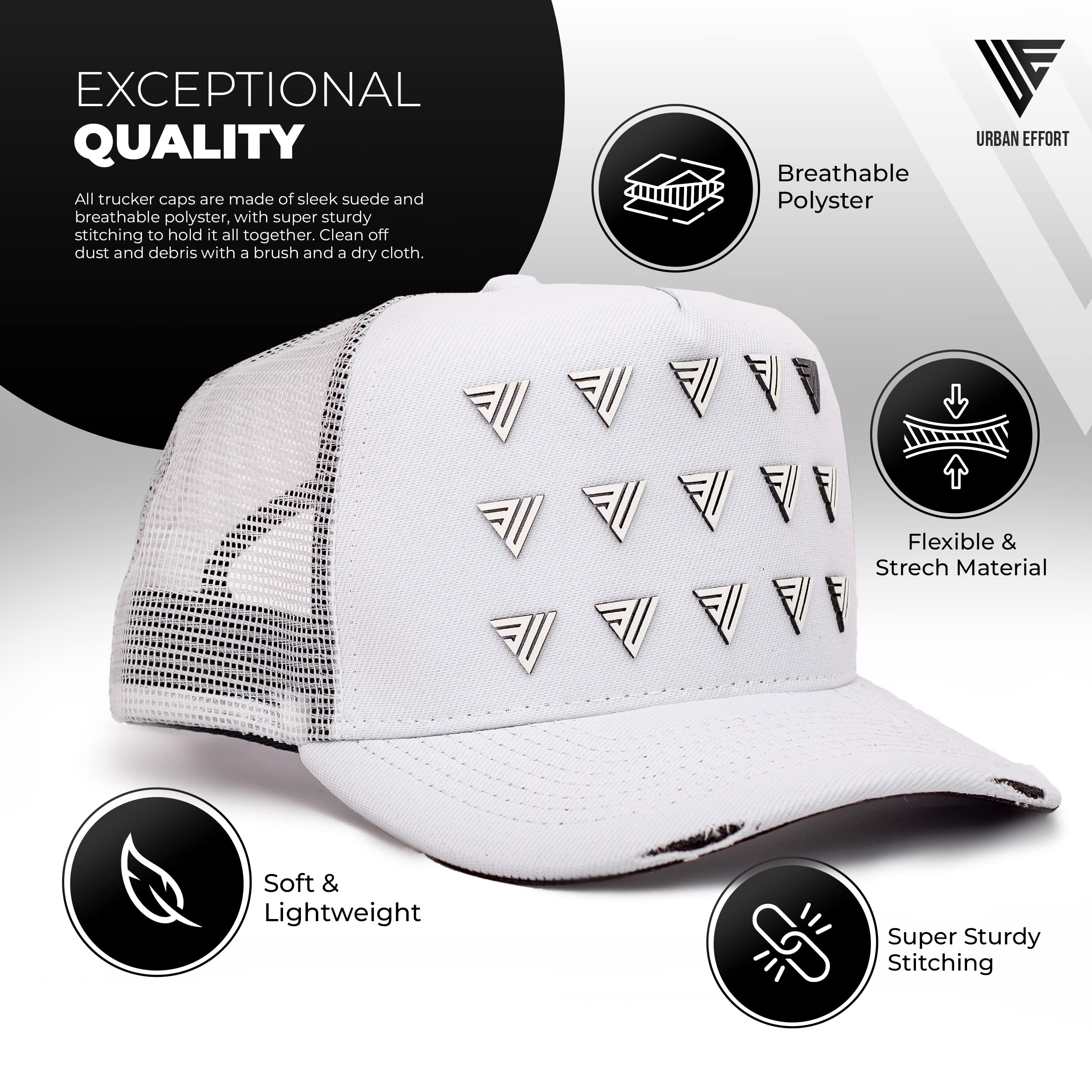 Urban Effort Snapback Trucker Hat | Breathable Mesh Baseball Cap for Men & Women | Adjustable Fit for Casual & Streetwear White