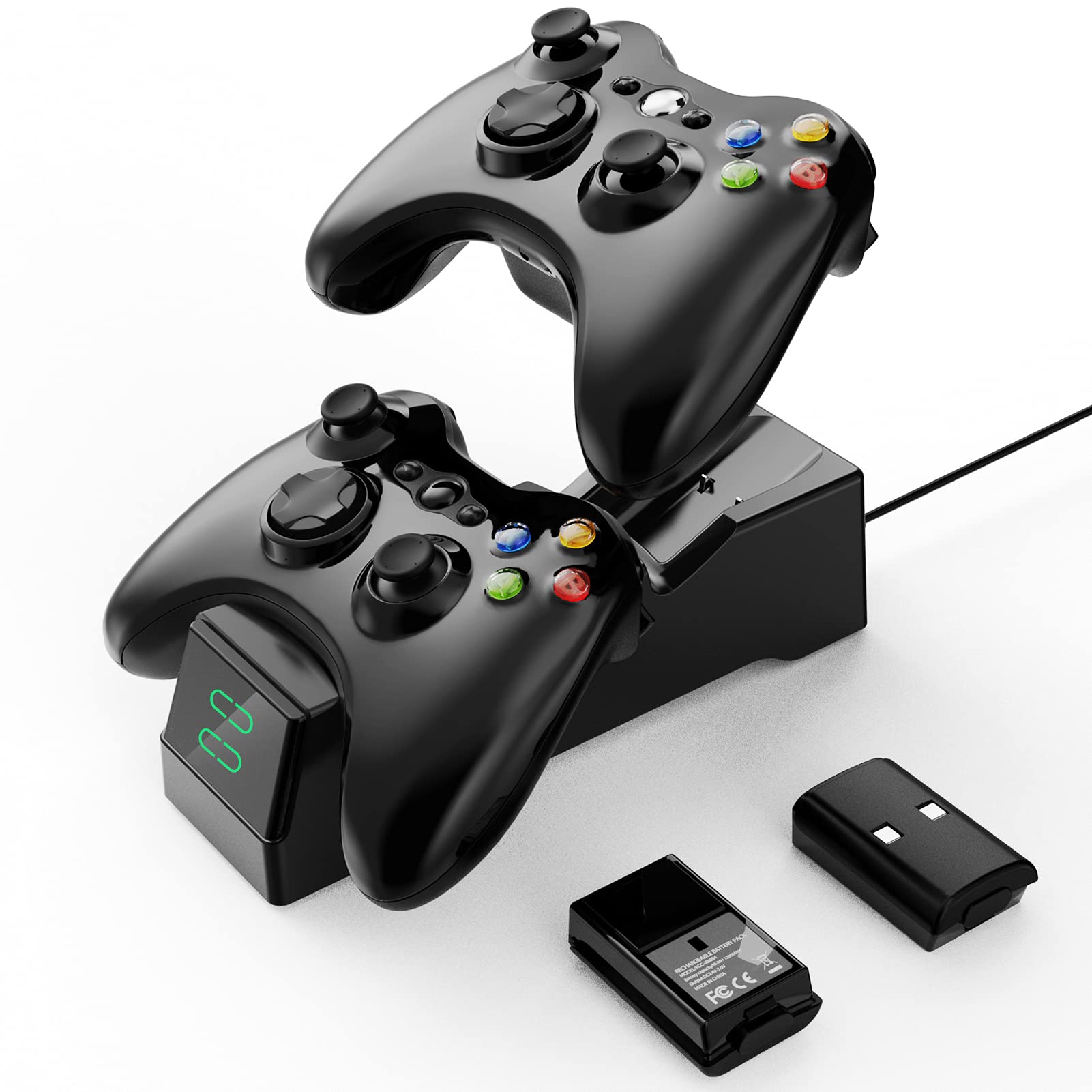 YCCTEAM Controller Charger for Xbox 360, Controller Charging Station Compatible with Xbox 360, Dual Charging Dock with 2x1200mah High Performance Rechargeable Battery Packs and Type-C Charger Cable