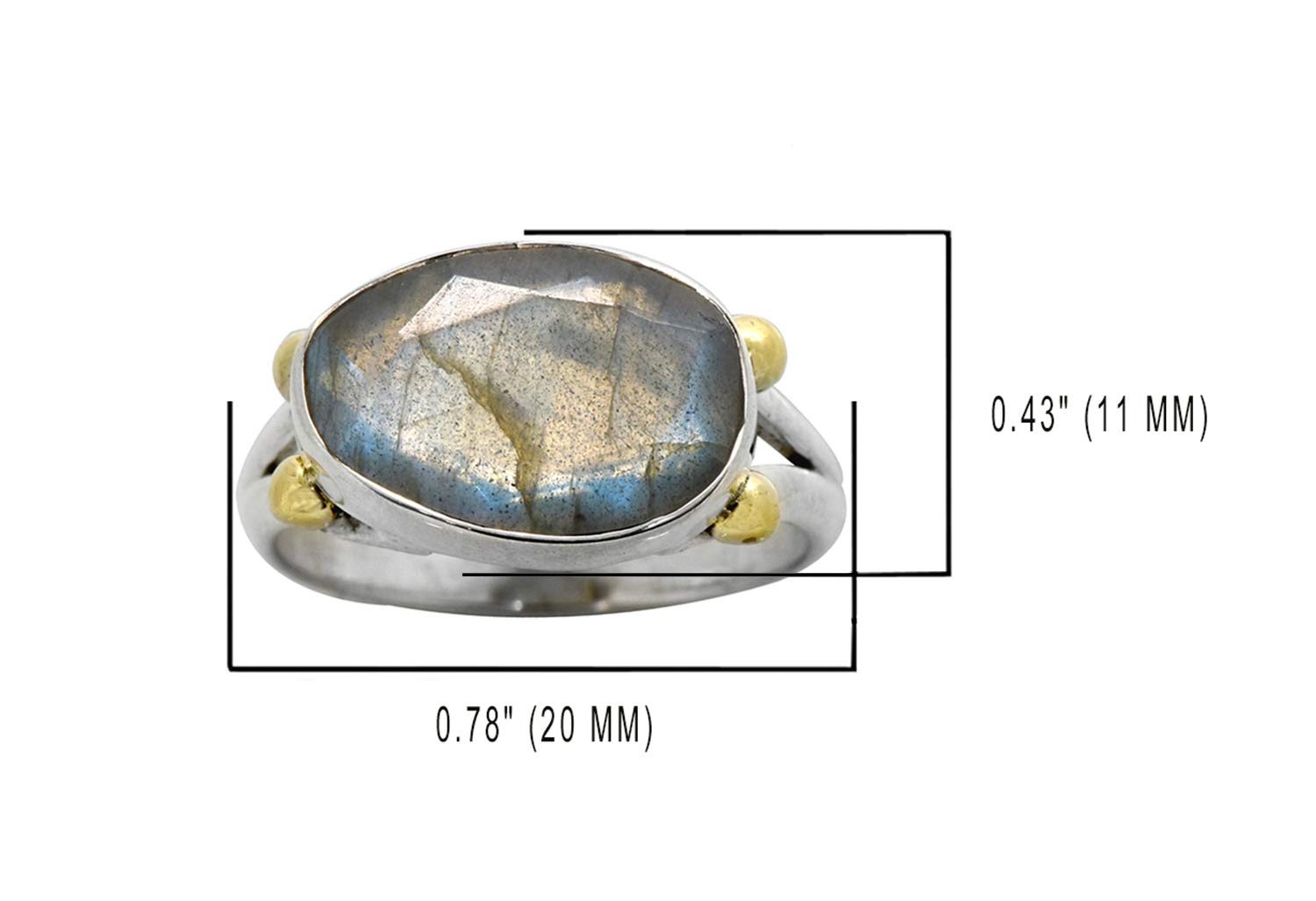 YoTreasure Labradorite Solid 925 Sterling Silver Brass Ring Jewelry