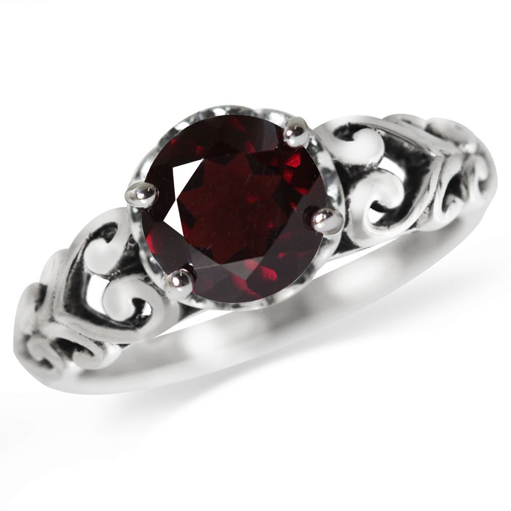 Silvershake 1.39ct. Natural Garnet 925 Sterling Silver Victorian Style Solitaire Ring Size 8