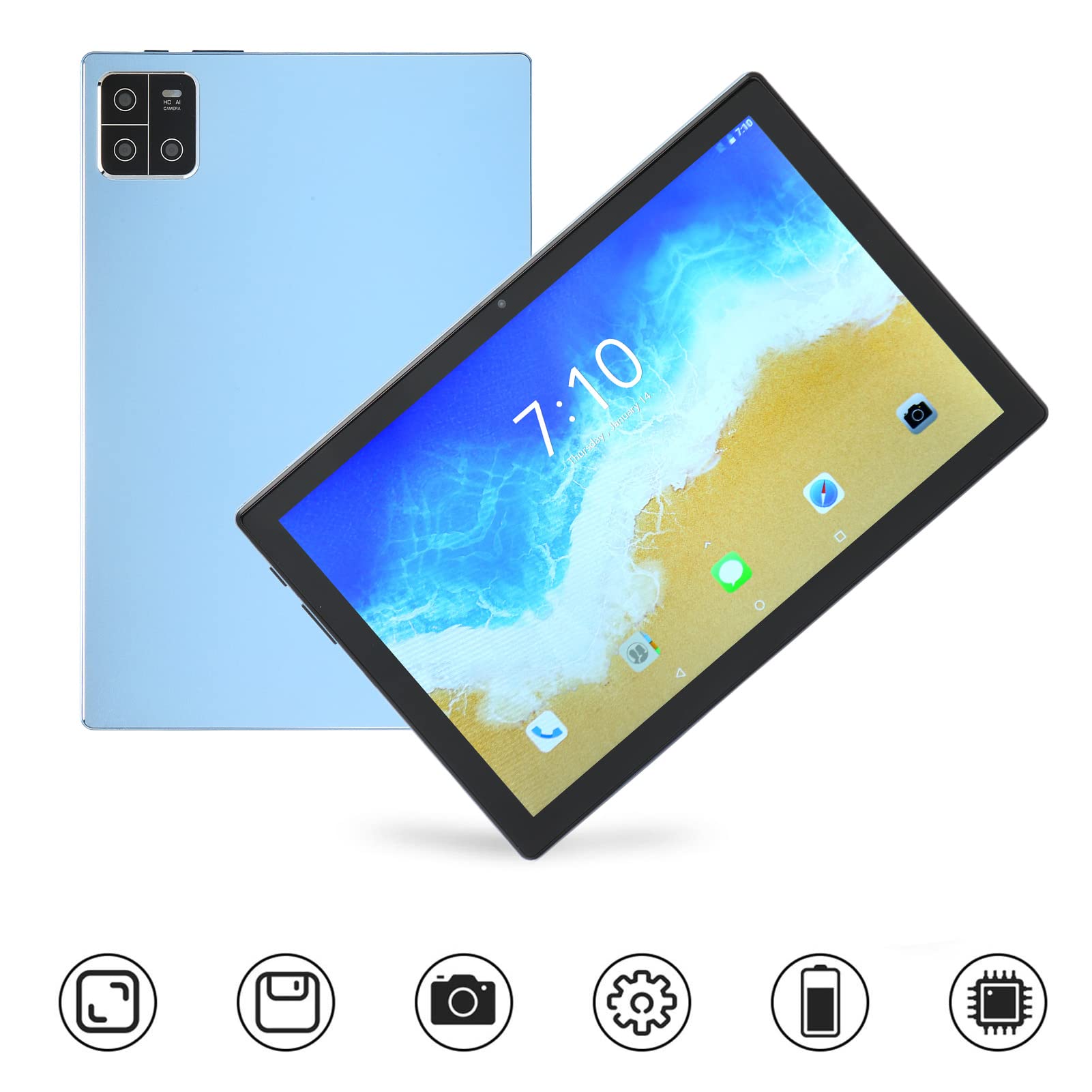Tangxi 10inch 1920x1200 HD Touchscreen, Android11 Octa Core, 8GB RAM 128GB ROM, GMS Certified, Bluetooth5.0, 8MP 16MP Dual Camera, 3G Dual SIM, 2.4G 5G WiFi, 8800mAh for Home Office (Blue)