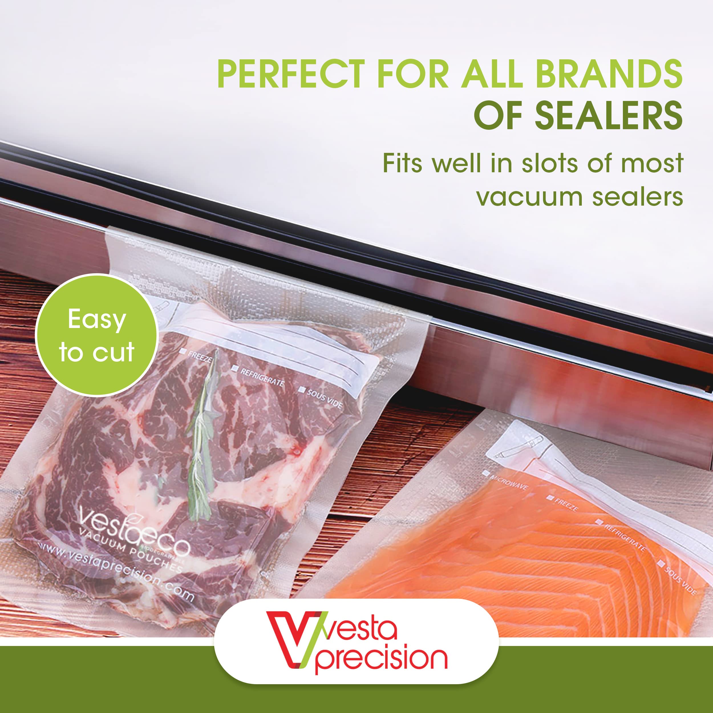 Vesta Precision Vacuum Seal Rolls | Clear and Embossed | 11β x 50β | 2 Pack | Great for Food Storage and Sous Vide